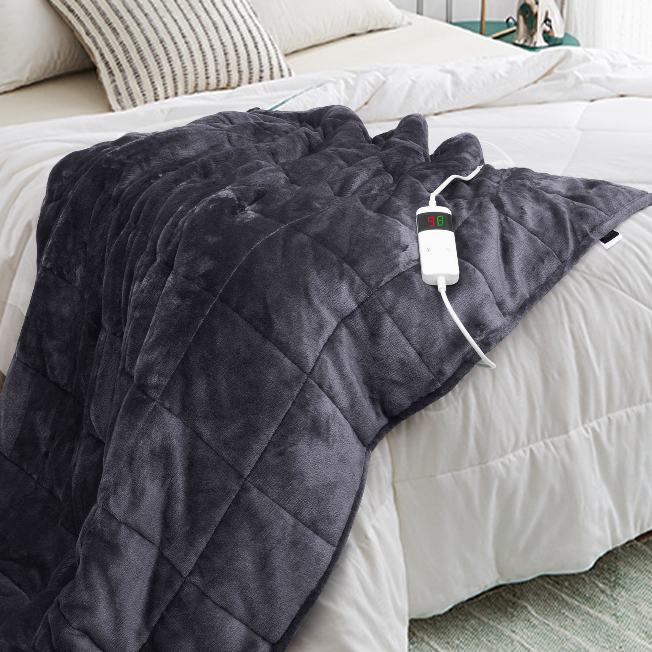 Teler Heated Weighted Blanket For Adults, Sherpa Fleece Electric Throw ...