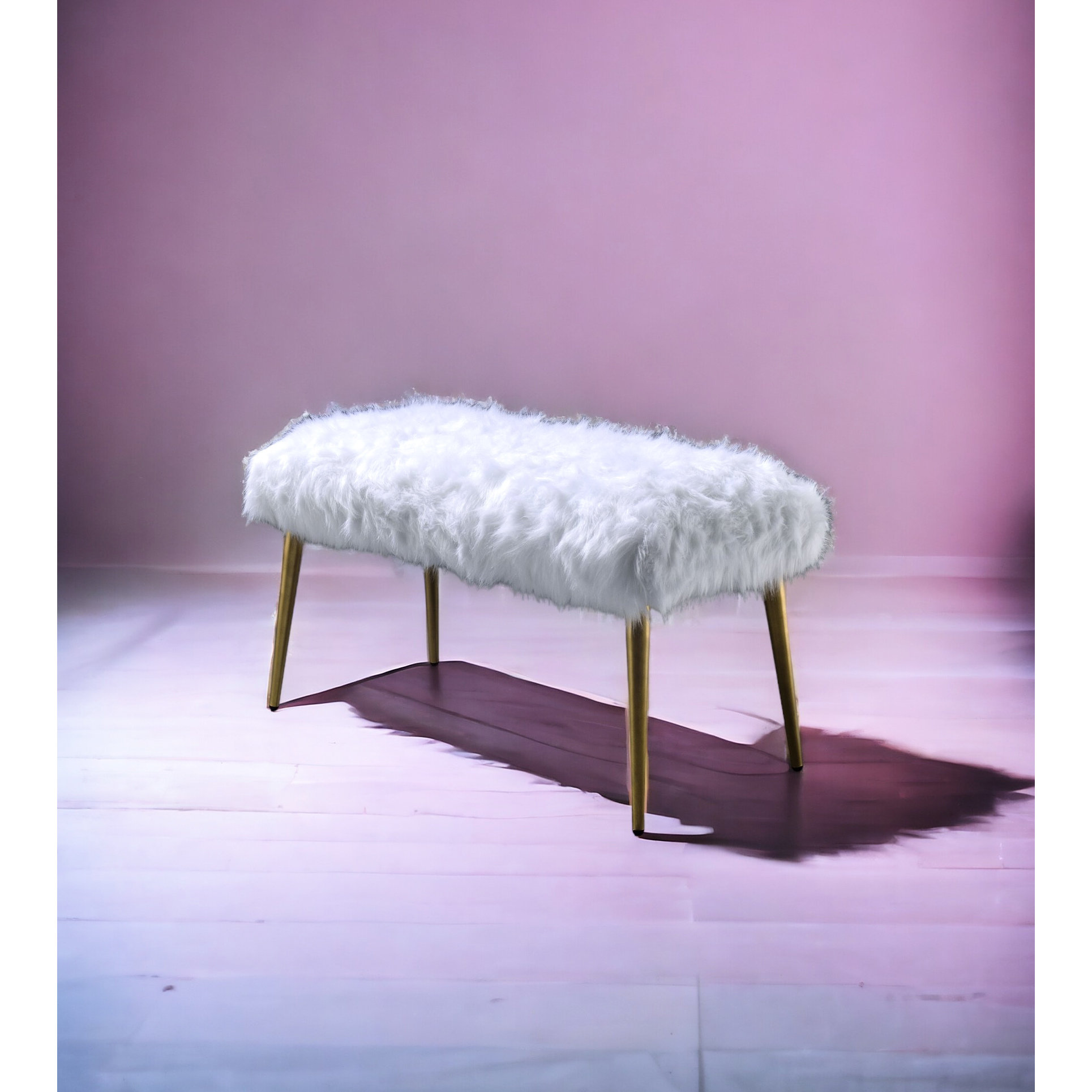 Latitude Run® Adrielle 5" Thick Seat Cushion Bench With White Faux Fur ...