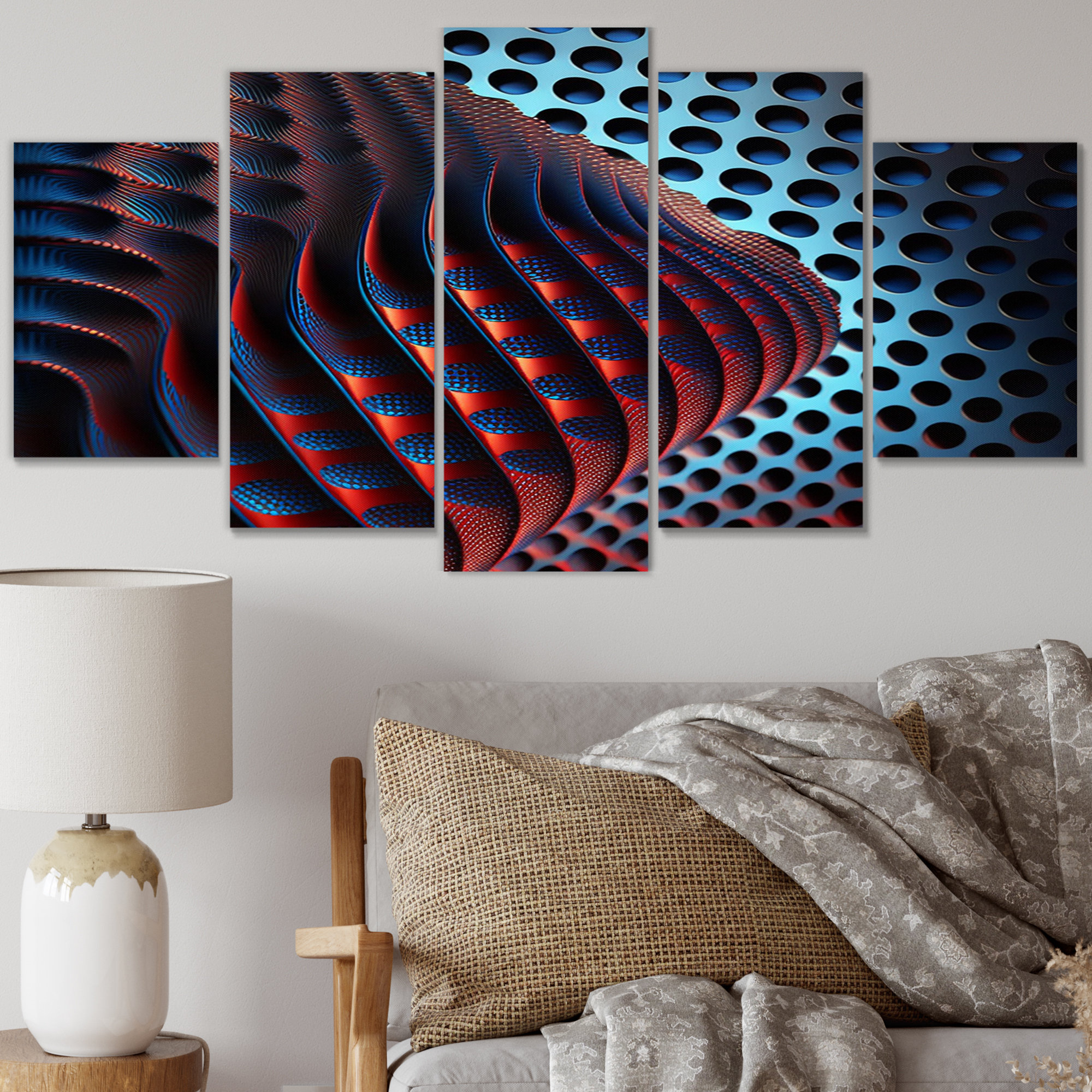 Ivy Bronx Portals Moire Matrix In Red And Blue III - Modern Geometric ...