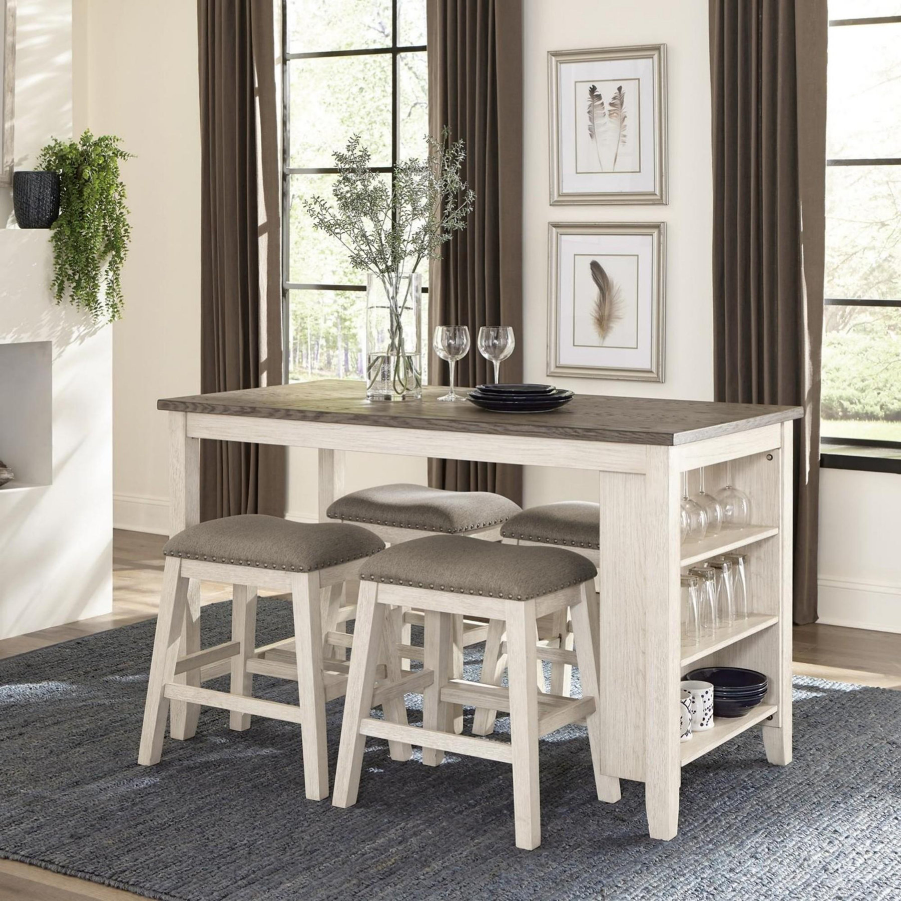 Rosalind Wheeler 5pc Counter Height Set Multifunctional Counter Height ...