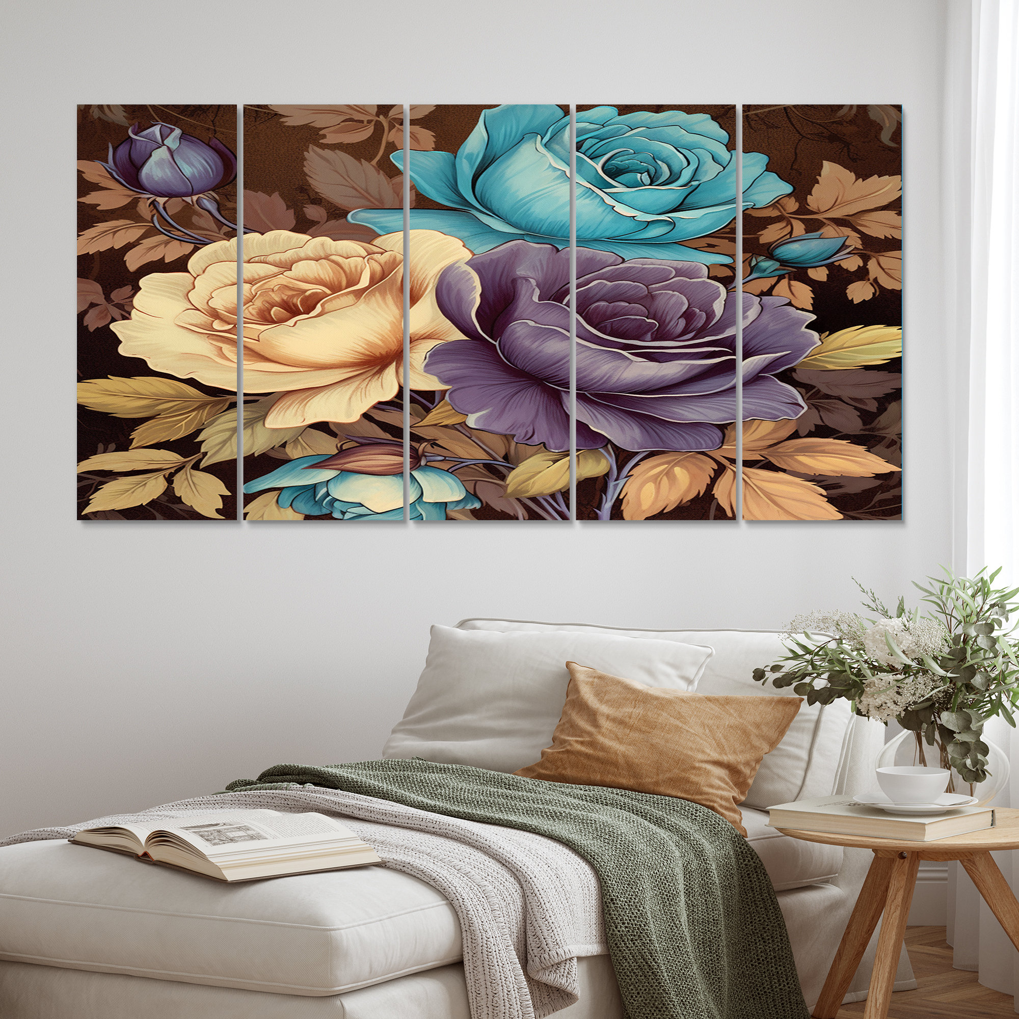 Wildon Home® Retro Roses Blooming - Rose Wall Art Print - 5 Equal ...