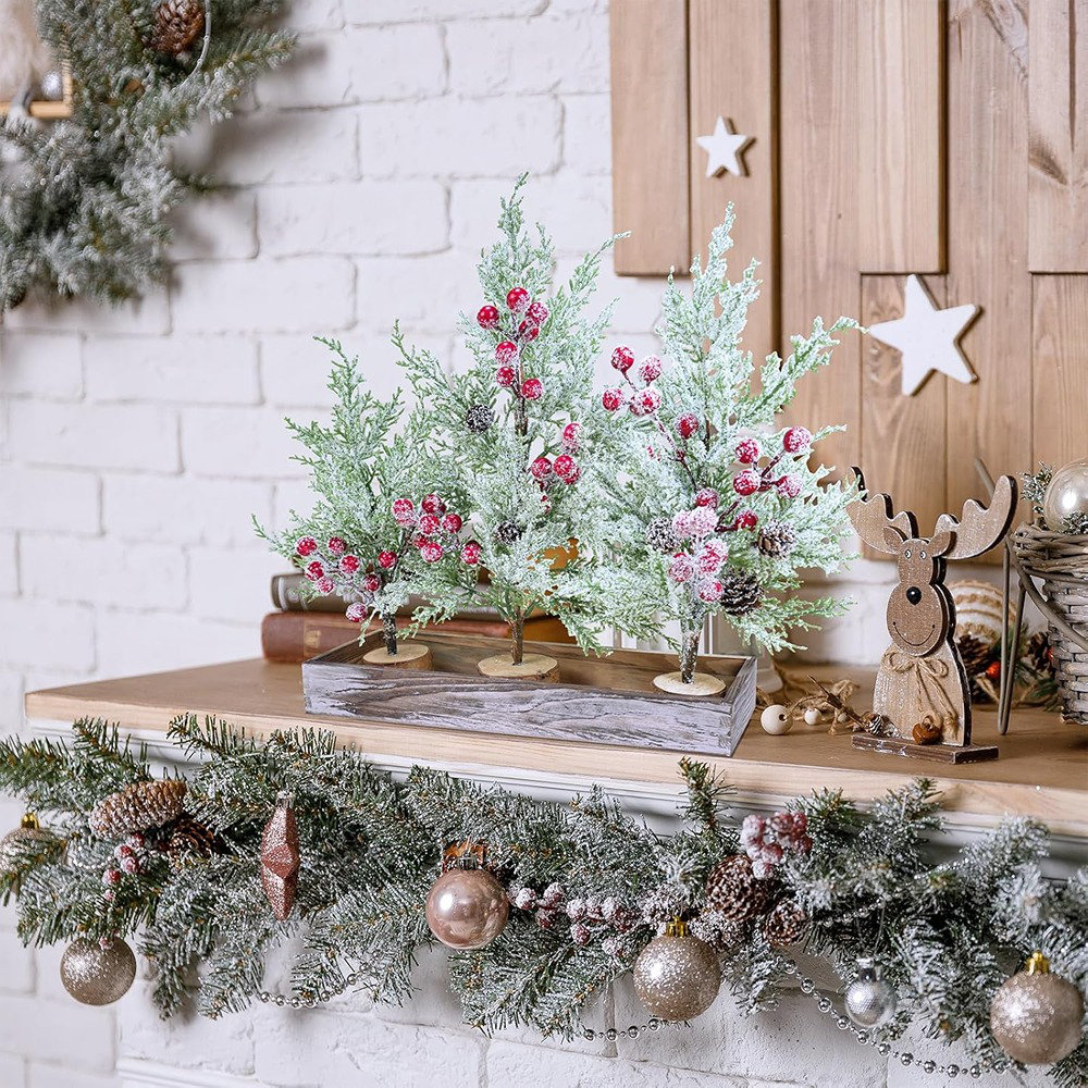 Alcott Hill® Mini Christmas Trees - Snowy Green - Small Cedar, Red ...