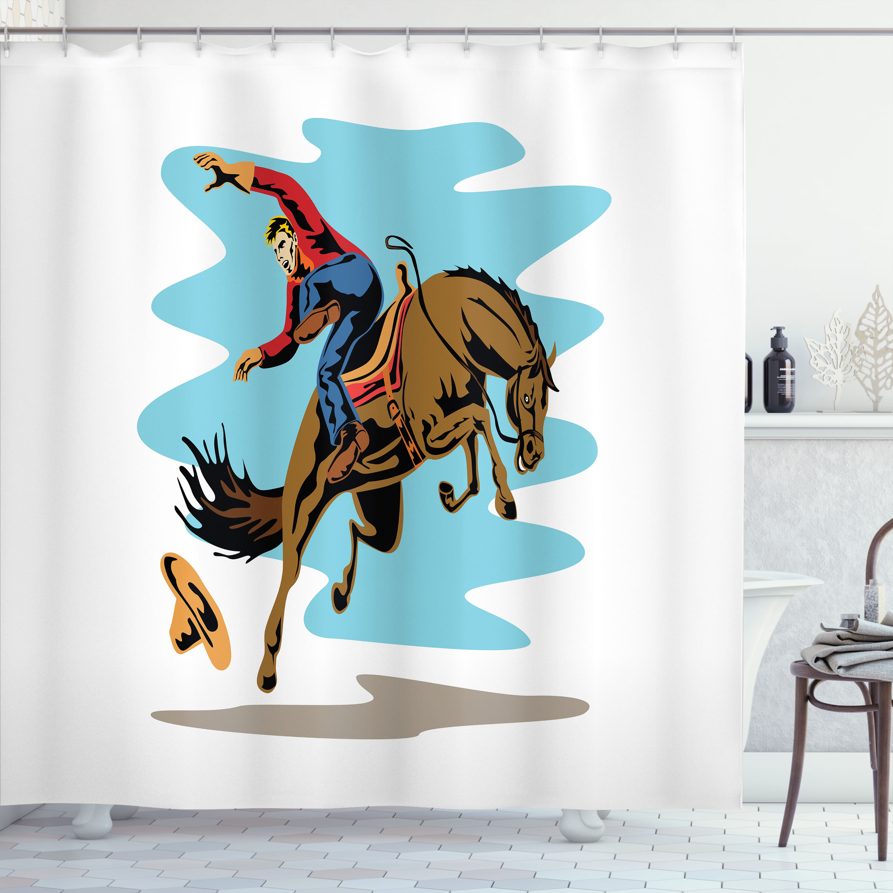 East Urban Home Rodeo Shower Curtain Cowboy Falling off His Horse ...