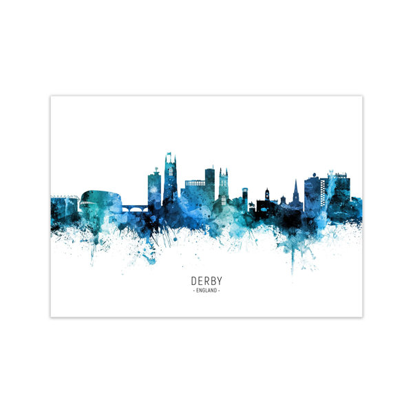 Ebern Designs Derby England Skyline Blue City Name by Michael Tompsett ...