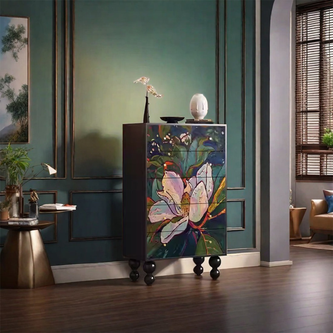 interanest Durable Walnut Storage Cabinet with 5 Drawers | Wayfair