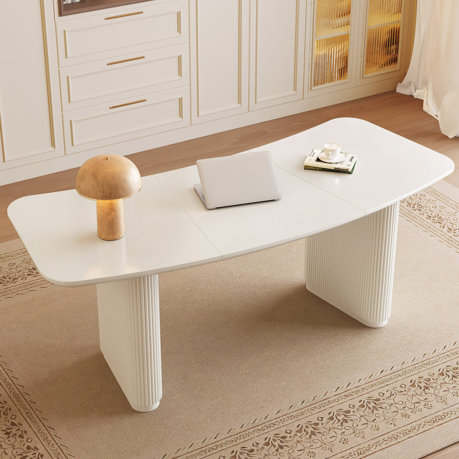 Metro Lane Modern Cream White Rectangular Dining Table | 8-Person Kitchen & Dining Room Table ...