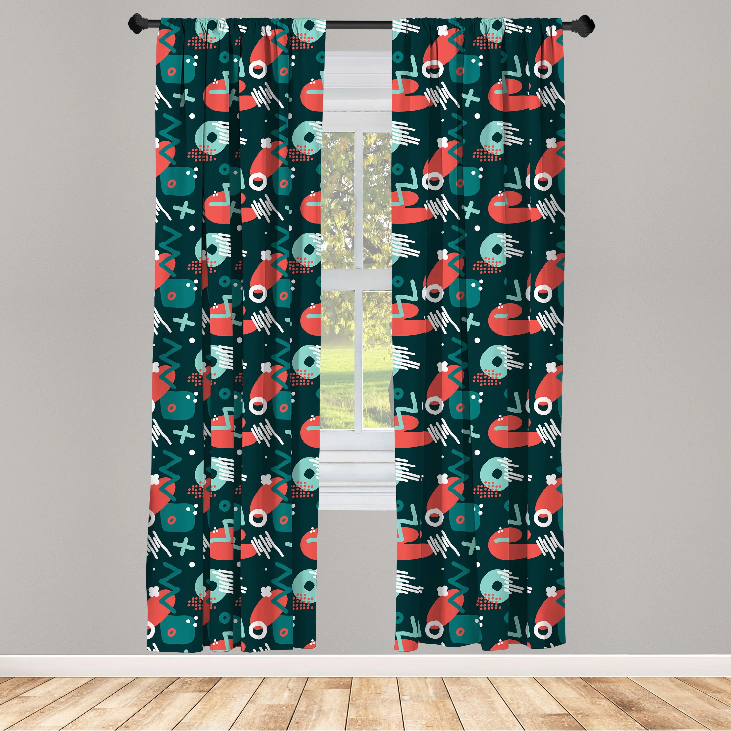 Ambesonne Doodle Semi-Sheer Rod Pocket Curtain Panels | Wayfair