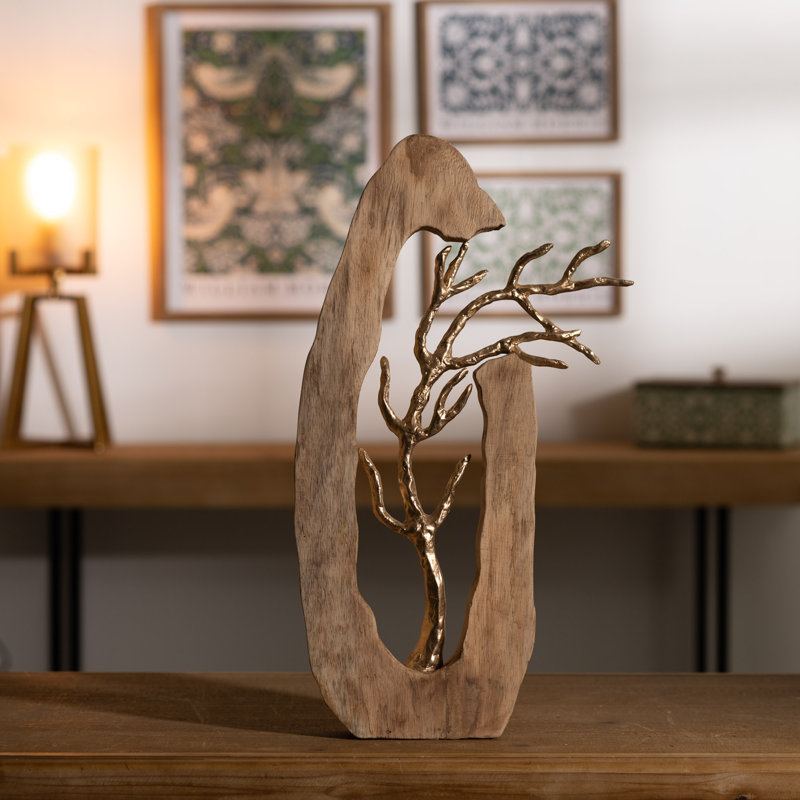 Millwood Pines Mango Wood and Metal Tree Disc Sculpture 20"H | Wayfair