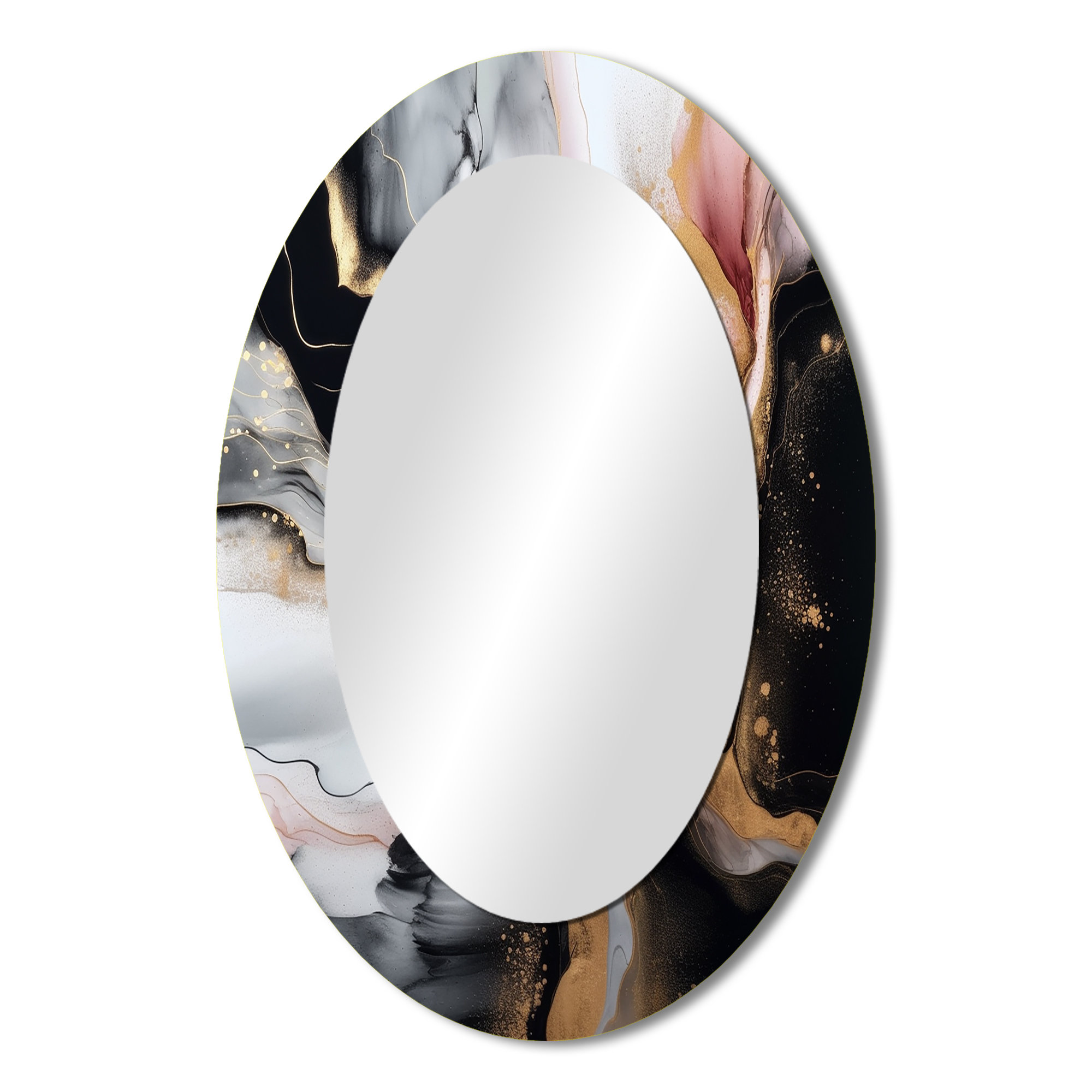 Mercer41 Black Gold Marble Splash I - Black Oval Wall Mirror Decor ...