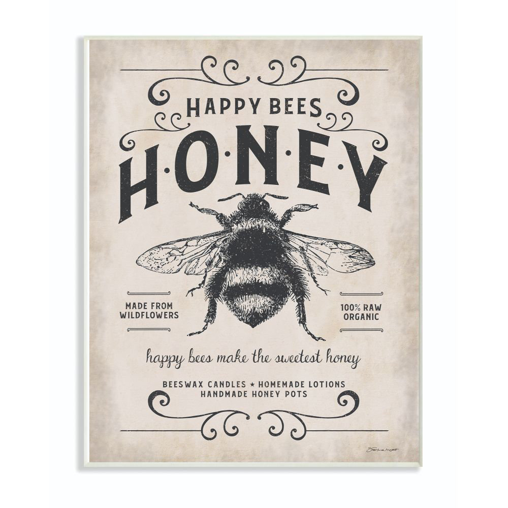 Gracie Oaks Honey Bee Rustic Farm Textured Word Design Graphic Art ...