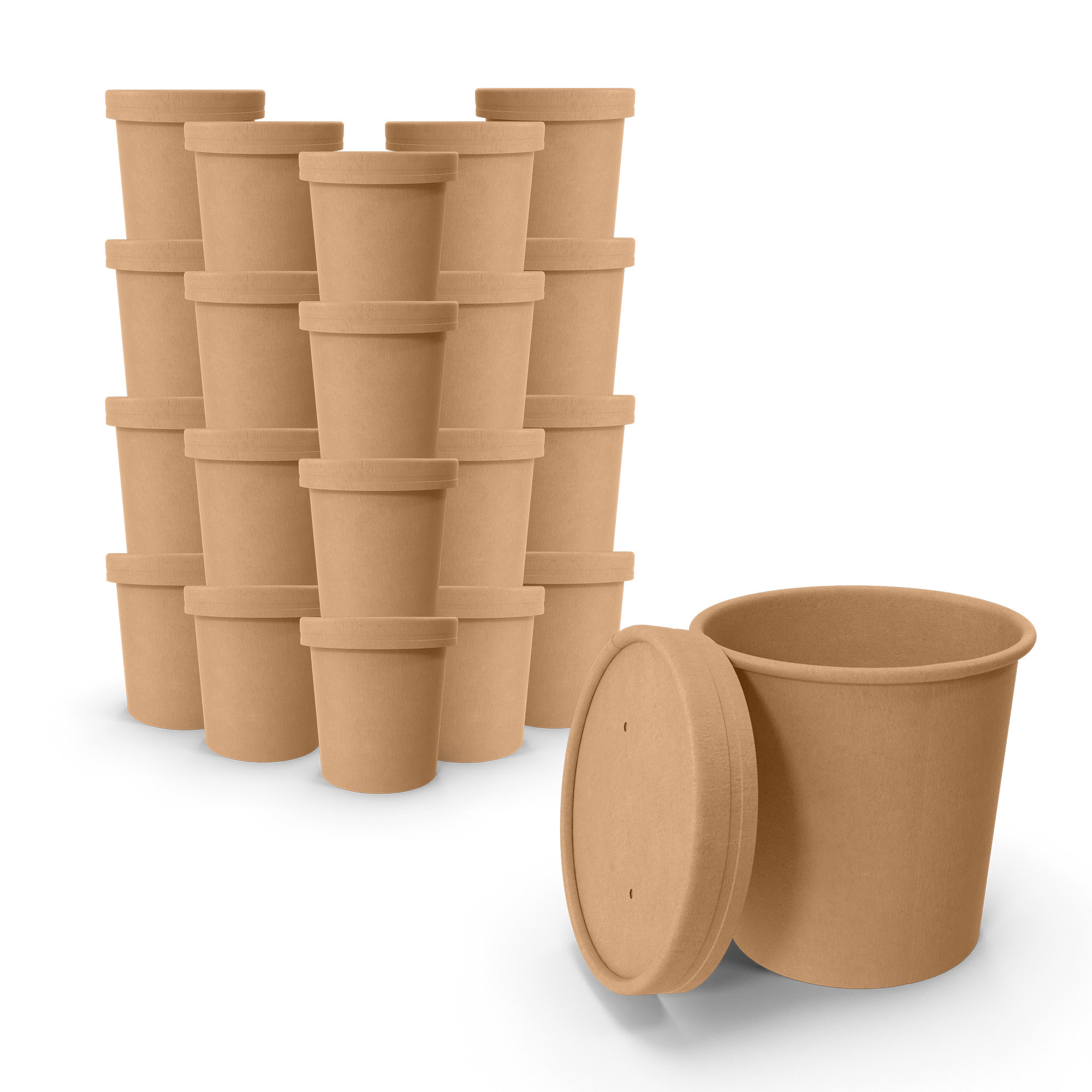 Prep & Savour Darlynda Brown Paper Soup Cups with Lids 12 oz - 20 Cups ...