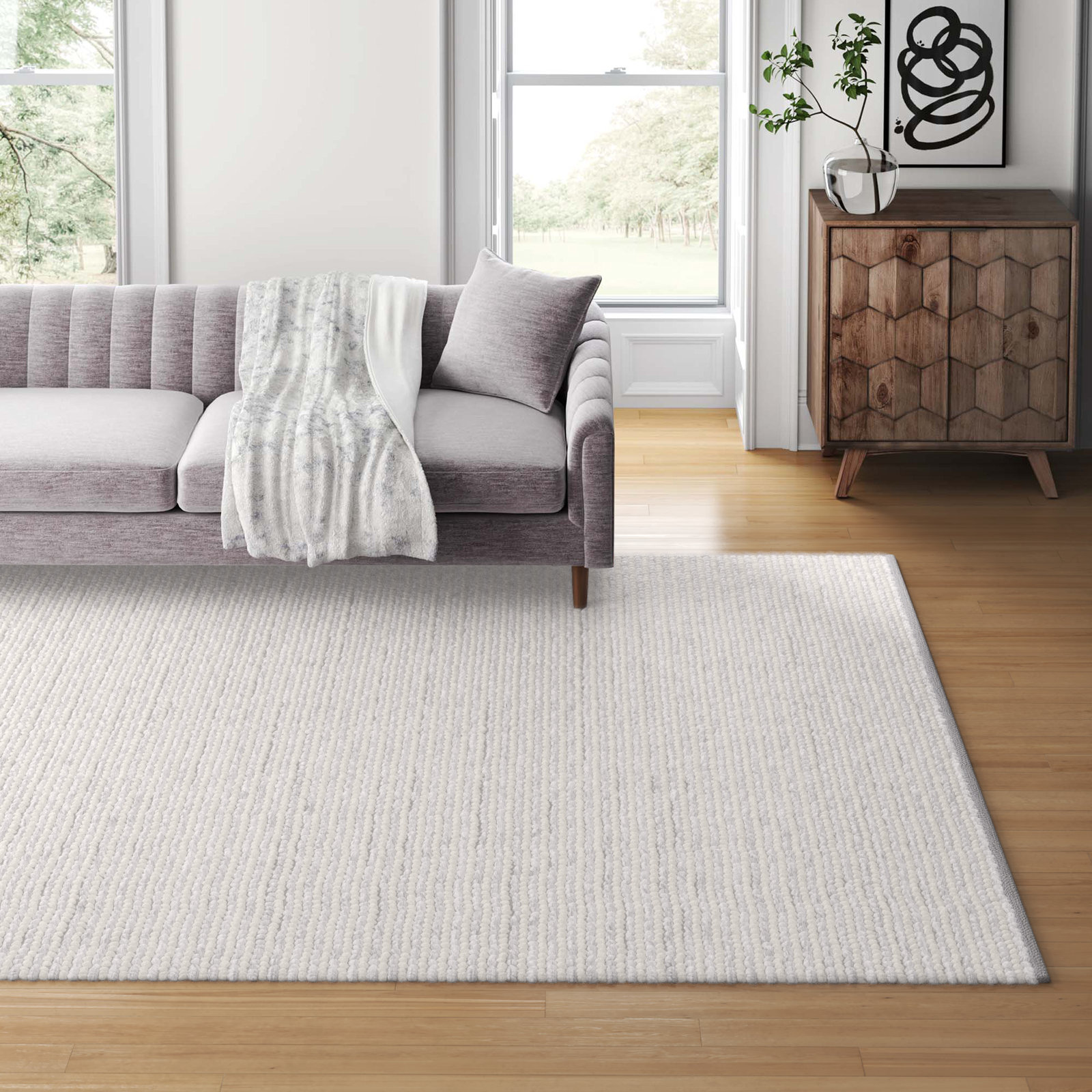 Wade Logan Charvik Striped Handmade Area Rug in Ivory/Light Grey ...