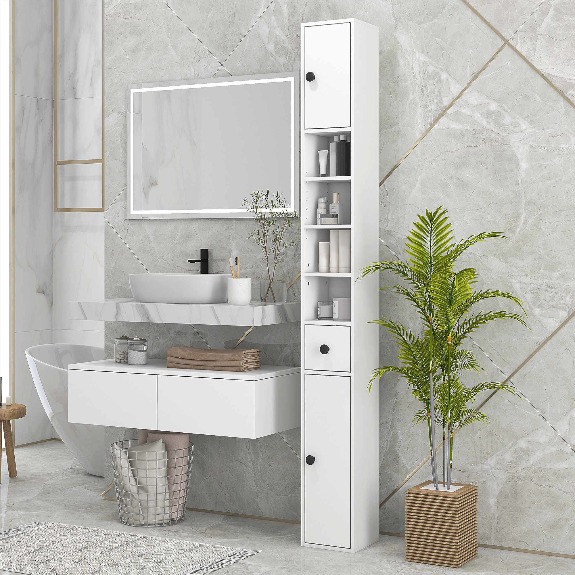 Ebern Designs Tall Bathroom Storage Cabinet, Narrow Toilet Paper ...
