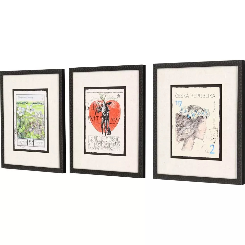 Zoomie Kids Vintage Stamps I S/3 Framed On Paper 3 Pieces Print | Wayfair