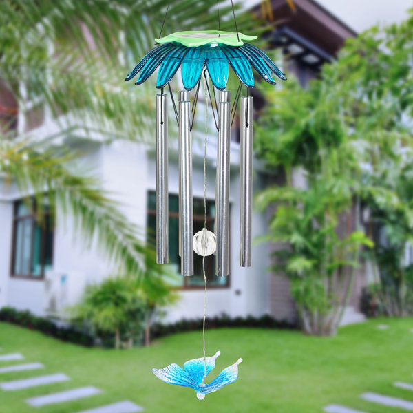 Exhart Solar LED Flower Hanging Wind Chime with Butterfly Charm, 7 by ...