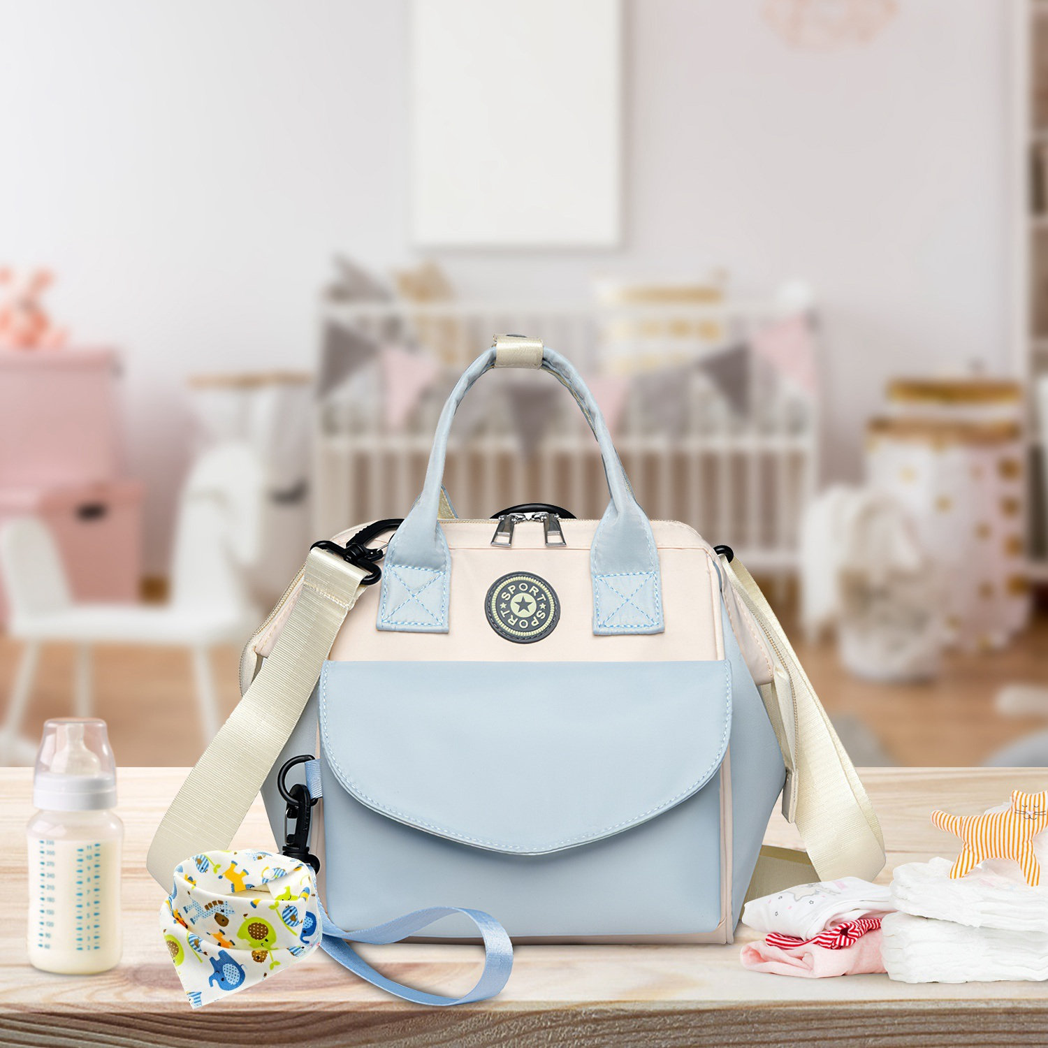 Ebern Designs Baby Nappy Diaper Bag with 6 Pockets, Burp Cloth ...