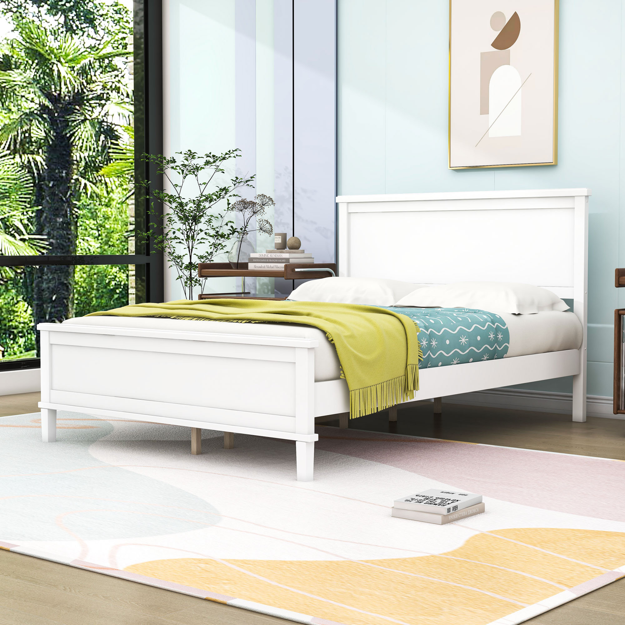 Winston Porter Mid-Century Wooden Platform Bed Frame with Ample Under ...