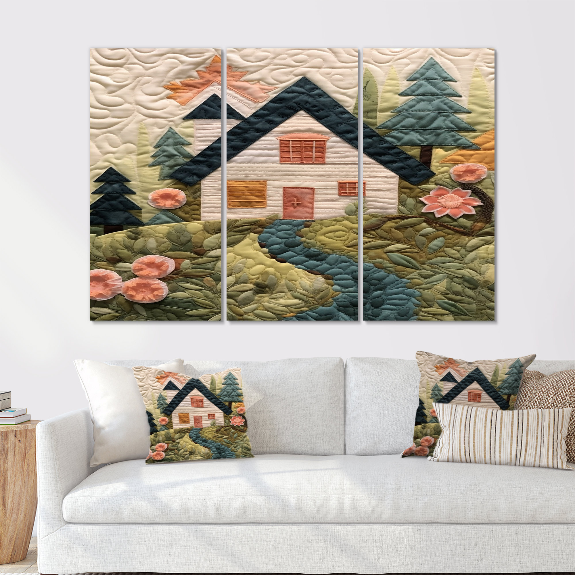 August Grove® White Country House Quilt - Countryside Wall Art Print ...