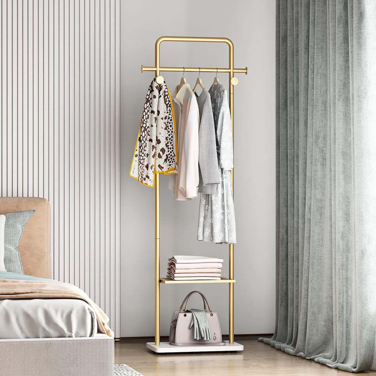 Mercer41 Gold Clothes Racks With Shelf, Heavy Duty Gold Clothing Racks ...