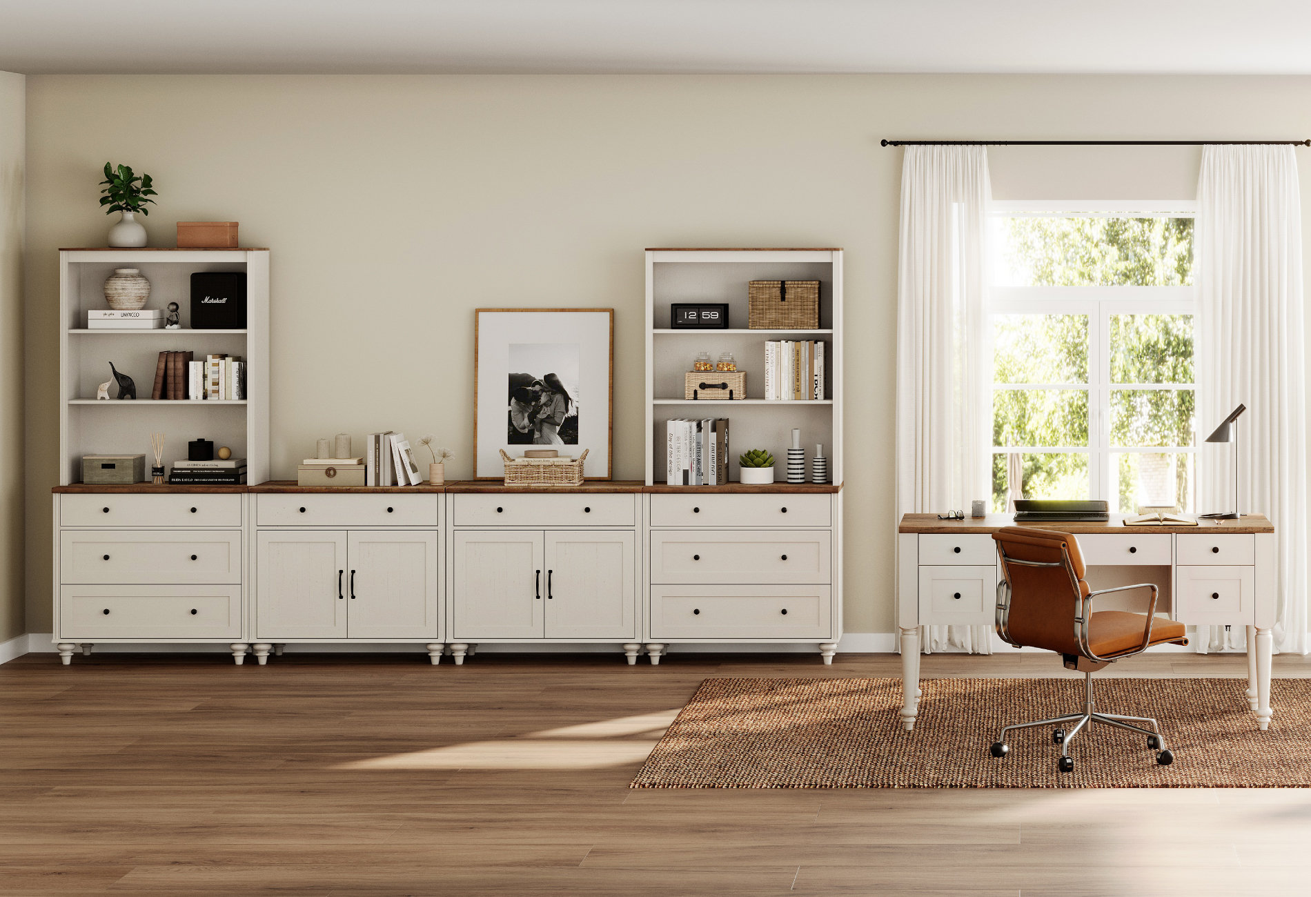 Canora Grey 56" Executive Office Desk With Drawers, Farmhouse Desk, 75 ...