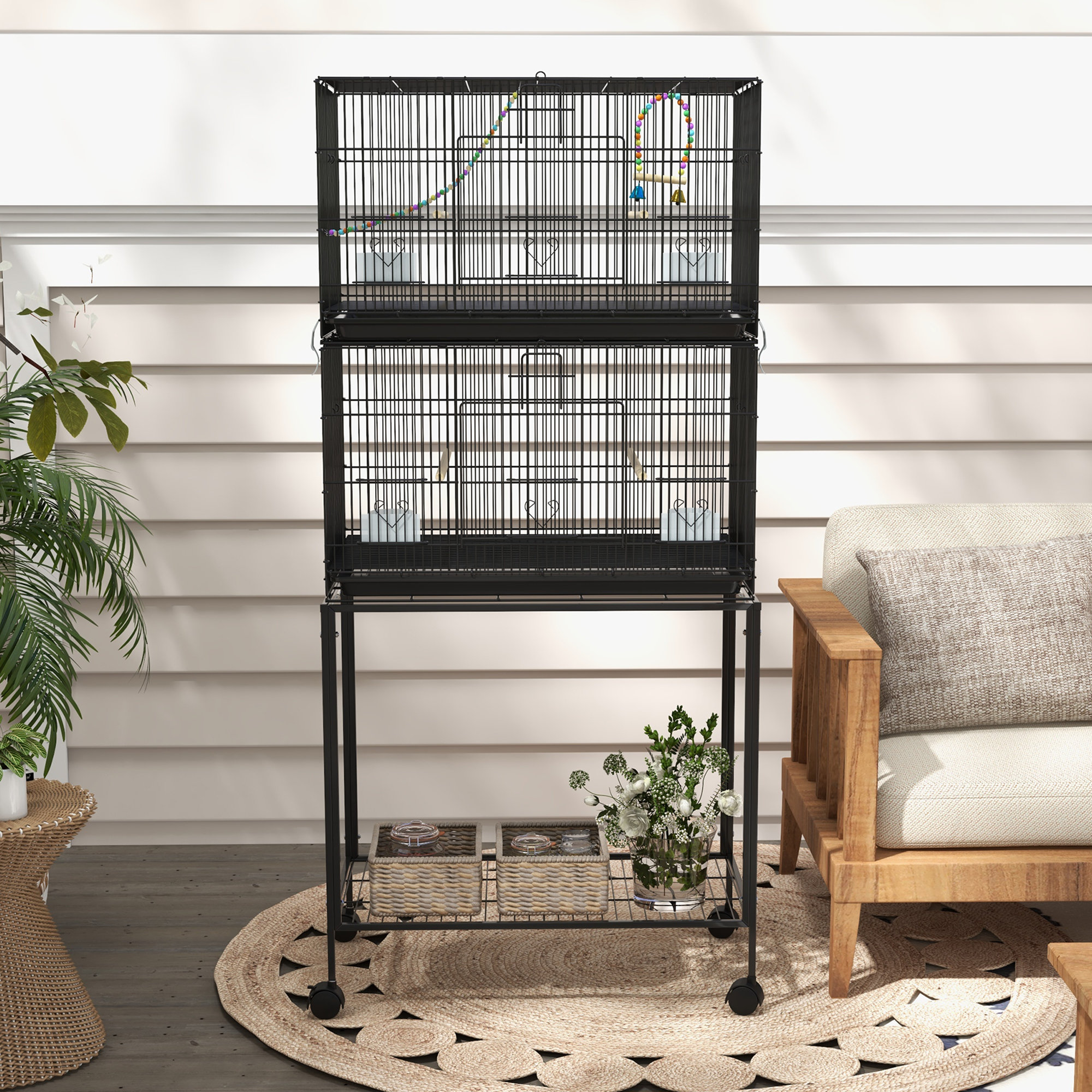 Tucker Murphy Pet™ Double Stackable Bird Cage With Stand, Wooden Swing ...