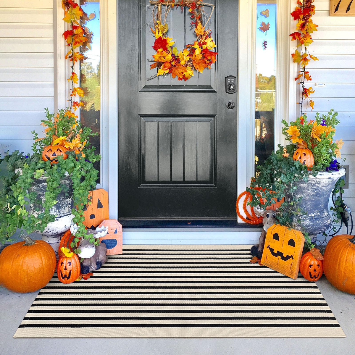 Latitude Run® Beige Striped Rug - 3'X5' Front Door Mat Outdoor, Welcome ...