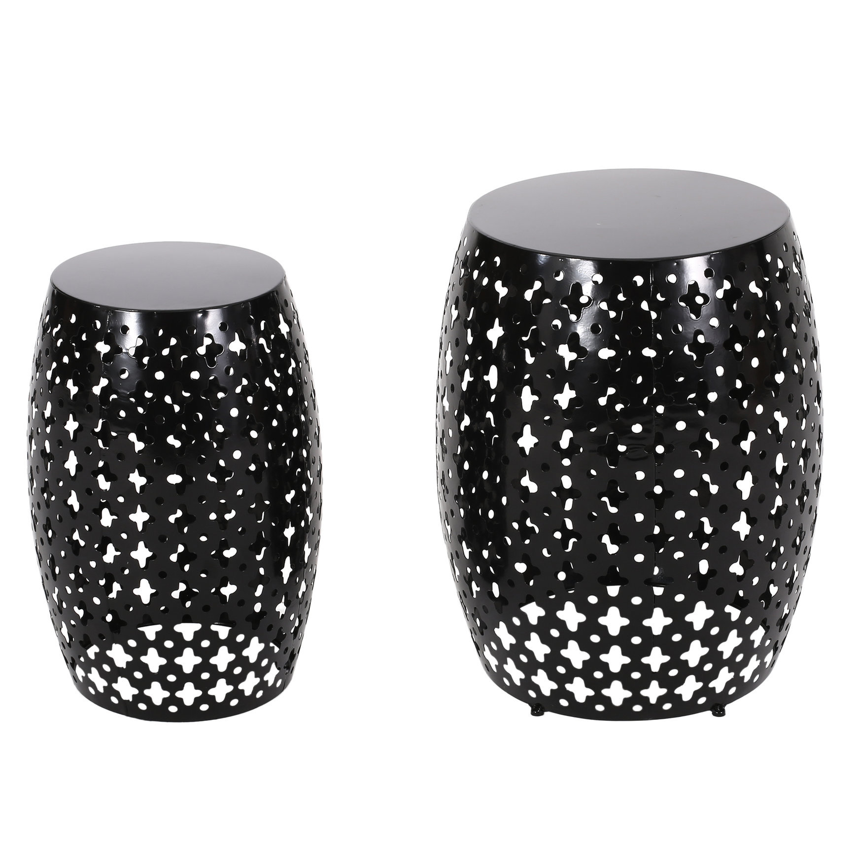 Ivy Bronx Black Outdoor Metal S/2 End Tables, Modern Iron Cut Design ...