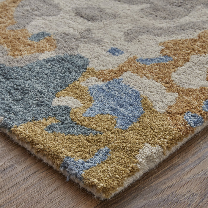 17 Stories Handmade Hand Tufted Wool Gray/Blue/Gold Rug | Wayfair