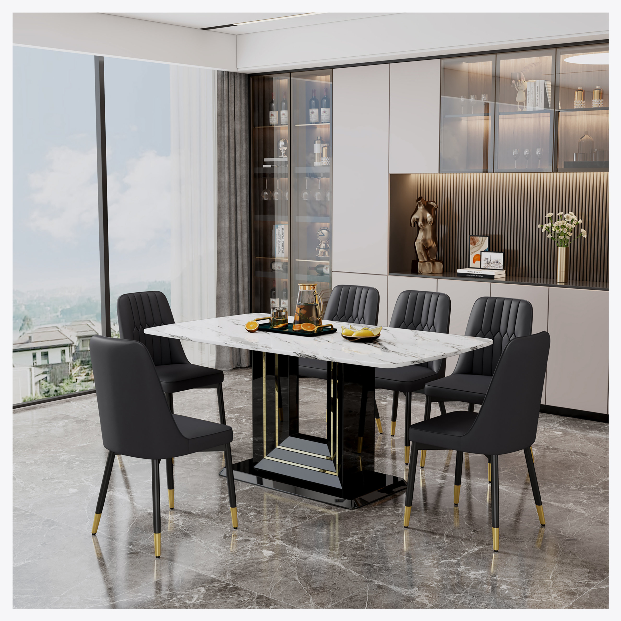 Corrigan Studio® Table and chair set, table with PU chairs. Imitation ...