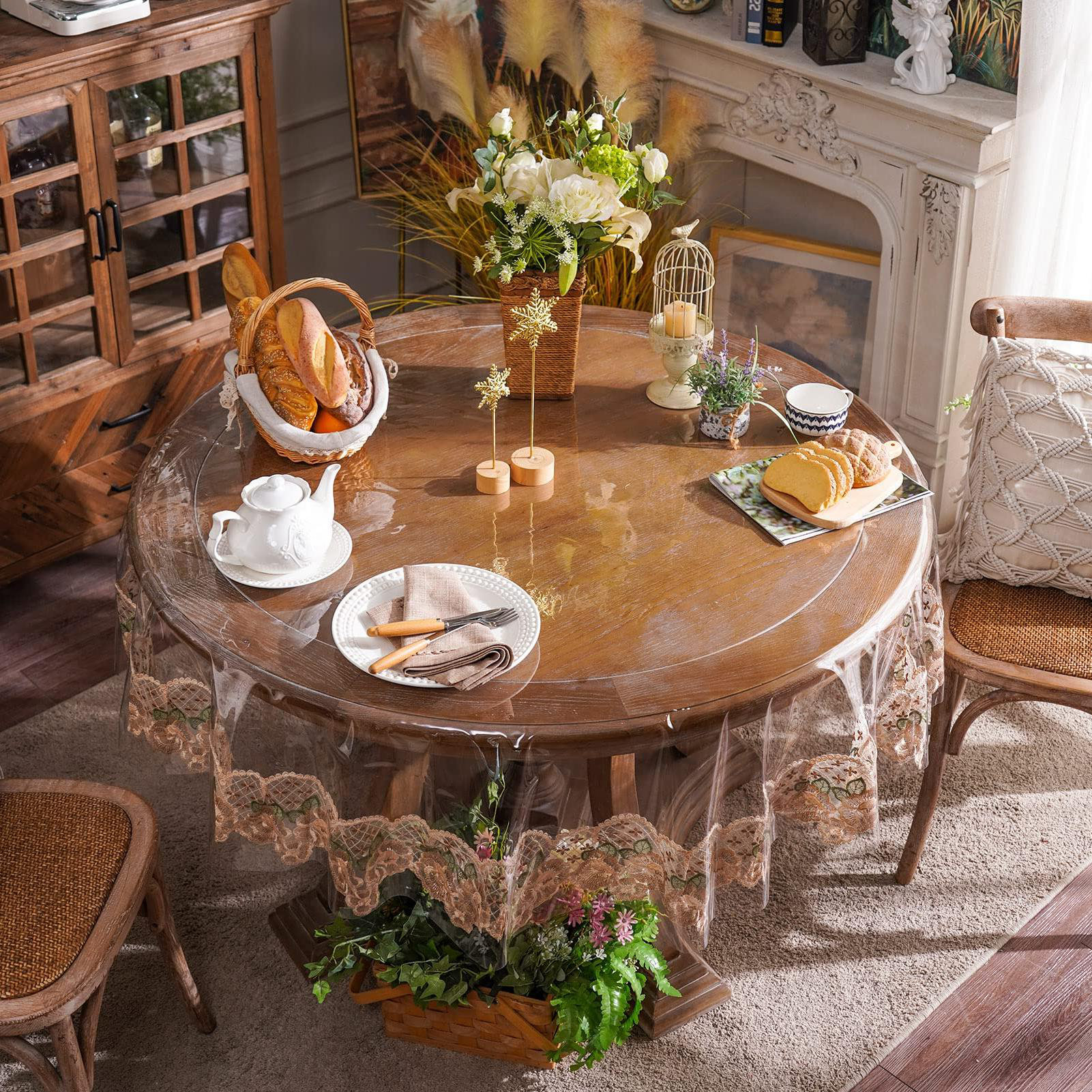 Red Barrel Studio® Transparent Clear Vinyl PVC Tablecloth with Rose ...