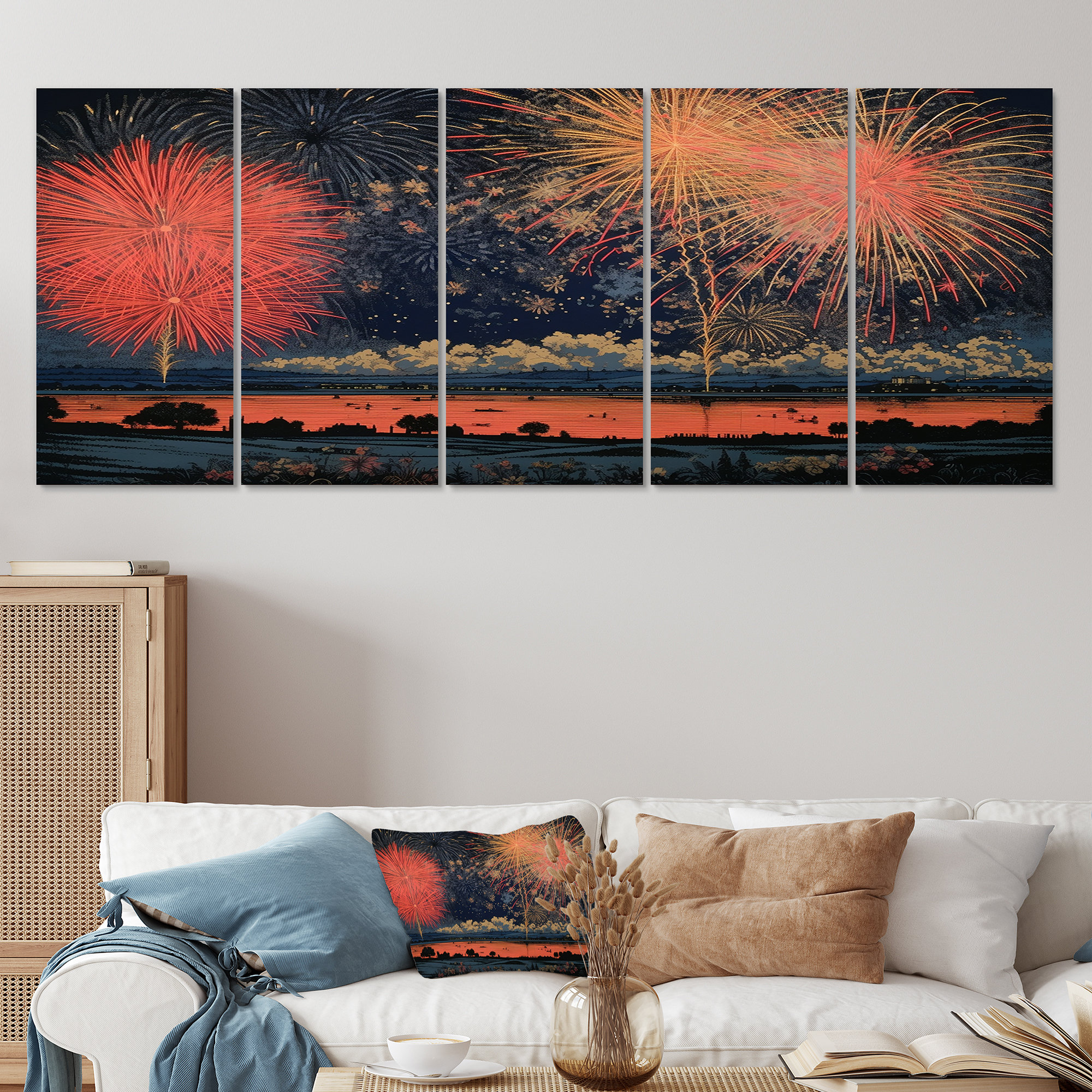 Lark Manor™ New Year Fireworks Over The Country Retro - Fireworks Wall ...