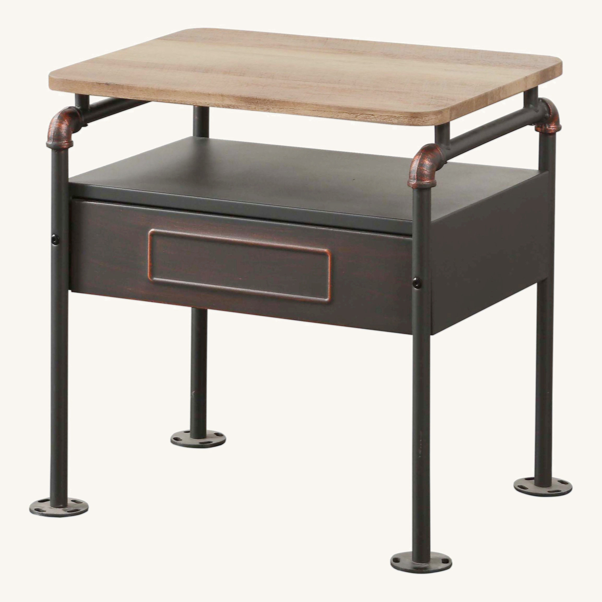 17 Stories Industrial Pipe Cast Design Nightstand With Copper Accents ...