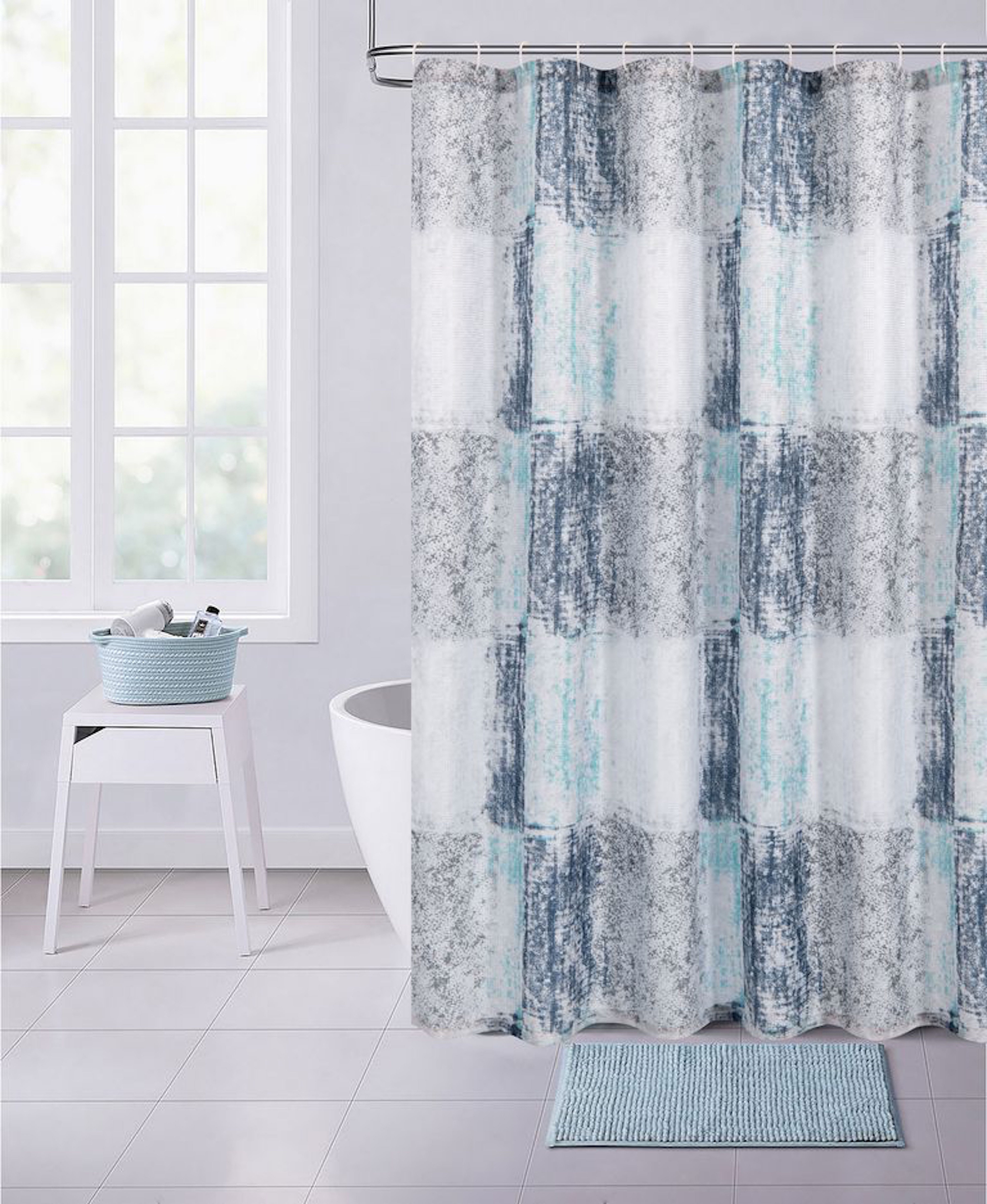 Ivy Bronx Squares Waffle Weave Fabric Shower Curtain, 70''W X 72''L ...