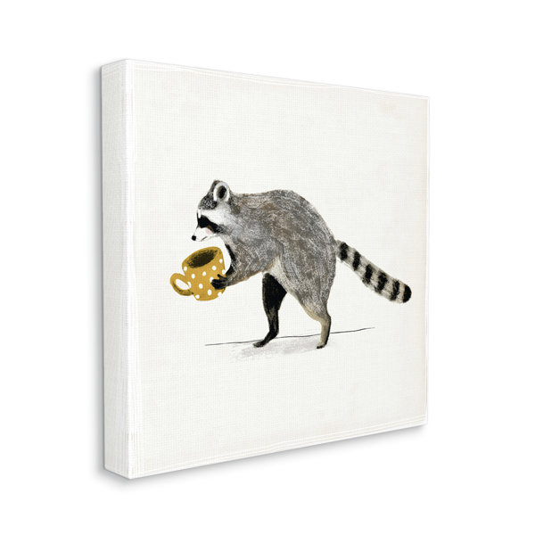 Winston Porter Raccoon & Coffee Mug On Canvas by Victoria Barnes Print ...