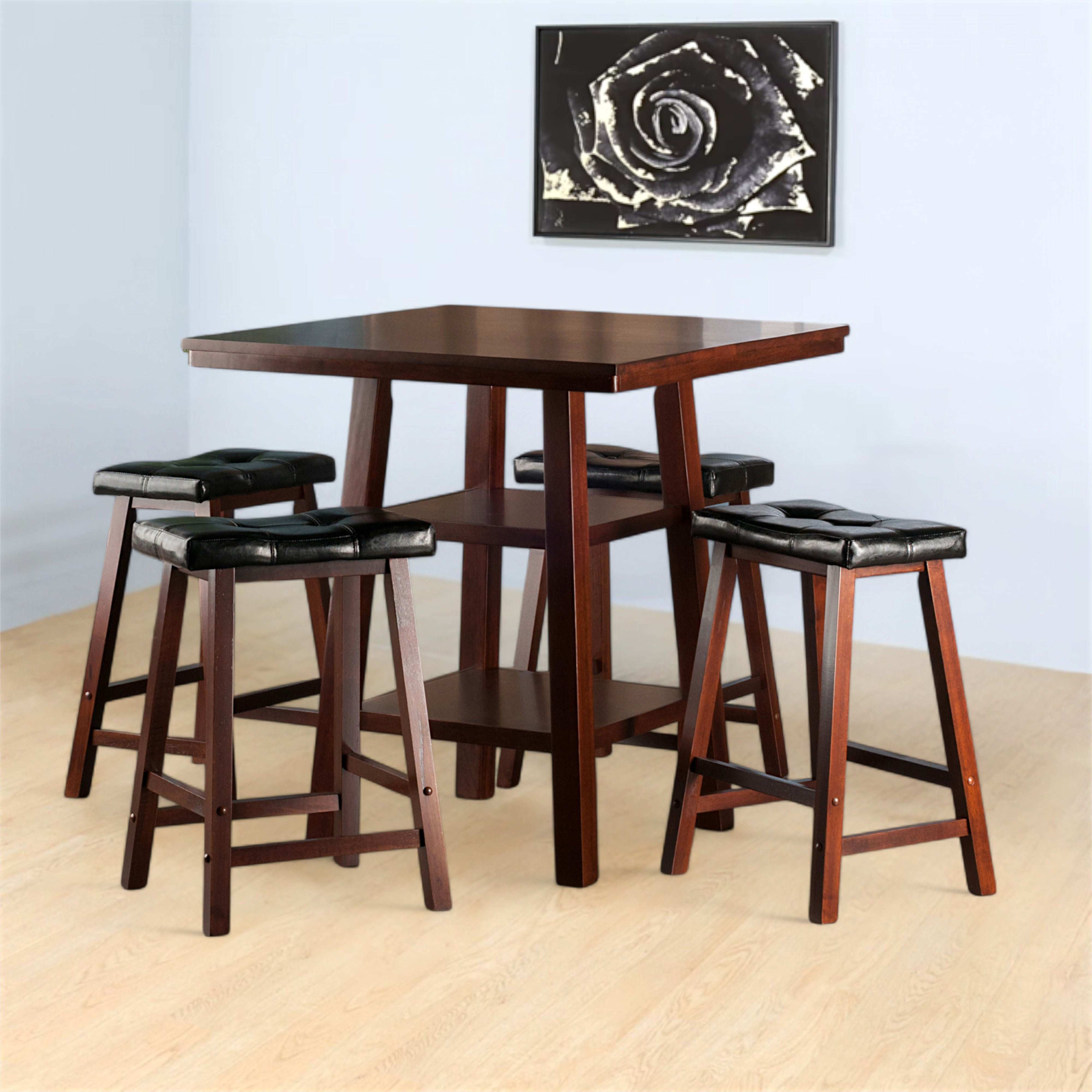 Winston Porter Hodges Walnut 3-Piece High Table Set with Bar Stools ...