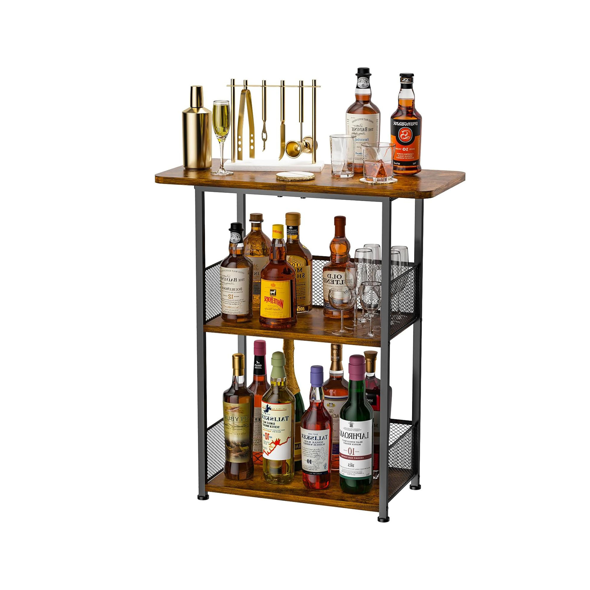 Ophelia & Co. Floor Standing Whiskey Rack,3 Tier Wine Rack Mini Bar ...