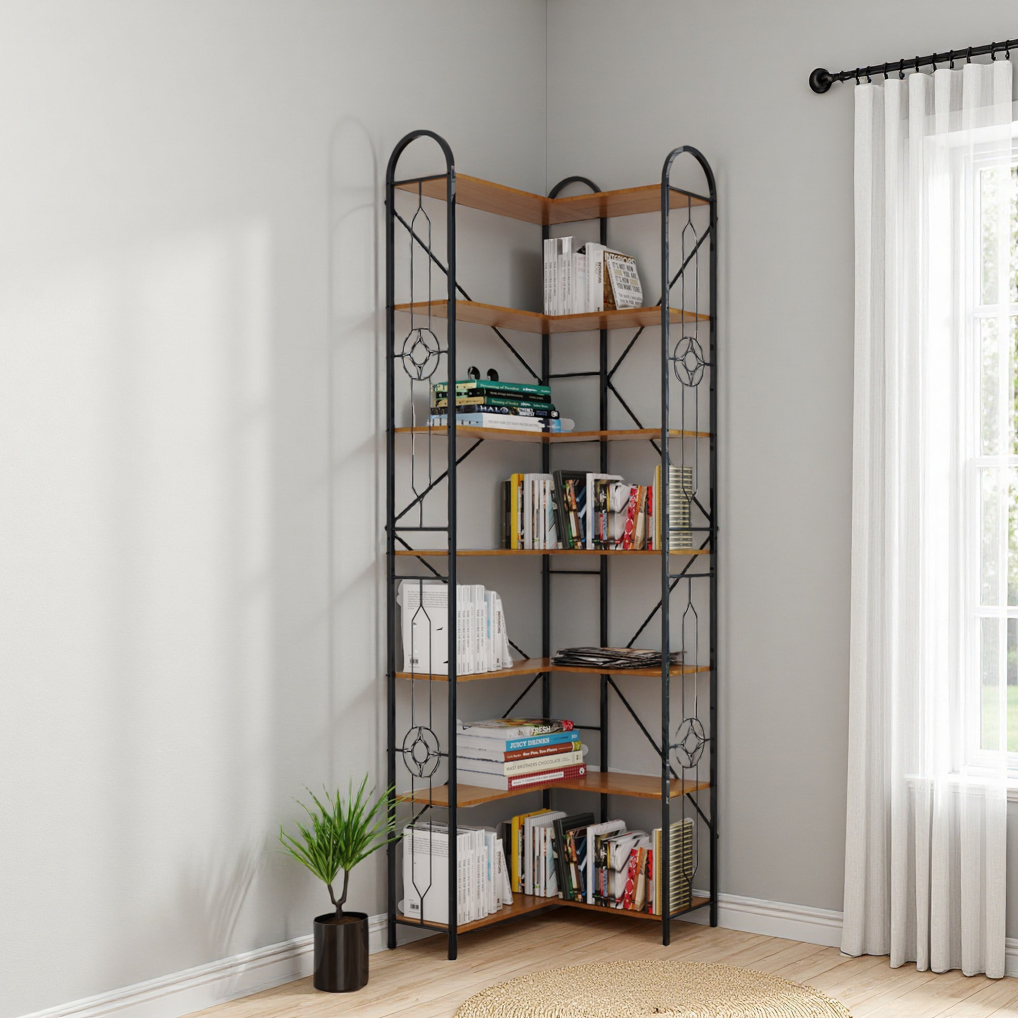 17 Stories 7 Shelf Bookcase Modern High Bookcase Thickened Iron Frame ...