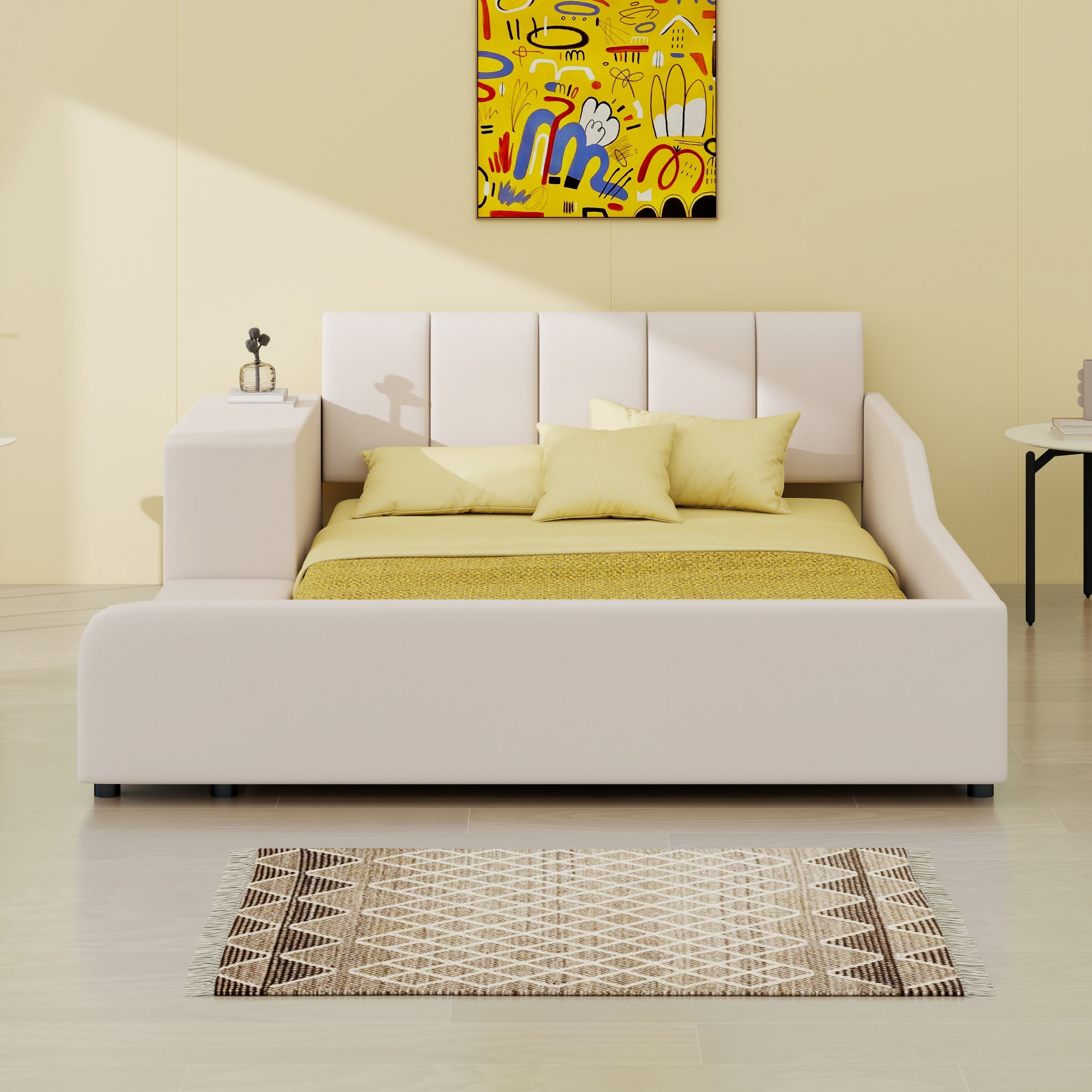 Latitude Run® Upholstered Grounded Bed, Mother & Child Bed With Bedside ...