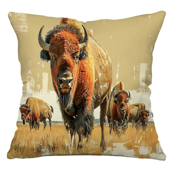 VisionBedding Herd of bison Throw Pillow, Wildlife Cotton Twill Pillows ...