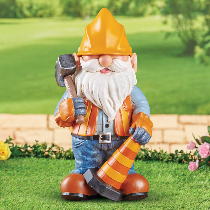 Trinx Hand-Painted Construction Worker Gnome Decorative Statue | Wayfair