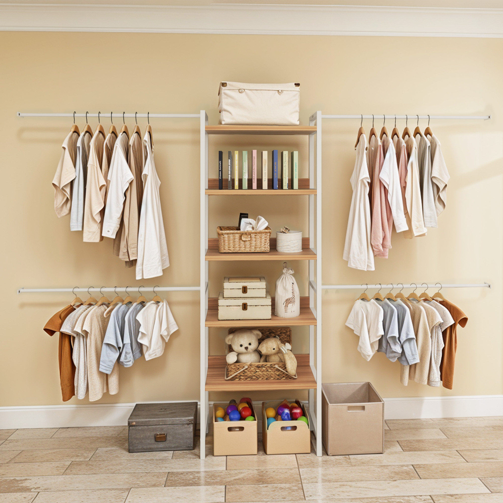 17 Stories Heavy-Duty Closet Organizer with Shelves, Hanger Rods, and ...