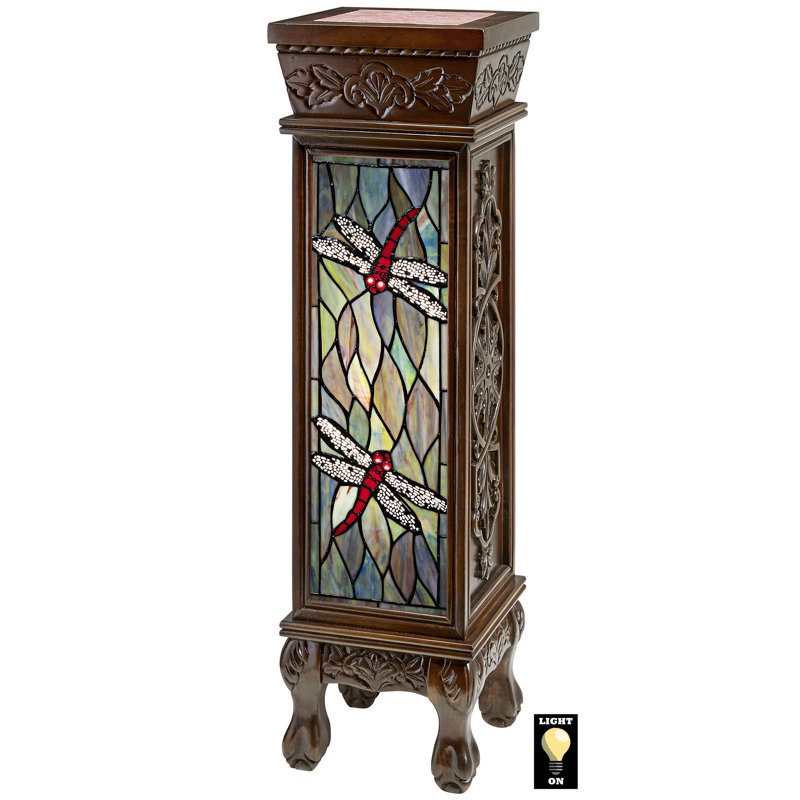 Design Toscano Dragonfly Stained Glass Illuminated Plant Stand | Wayfair