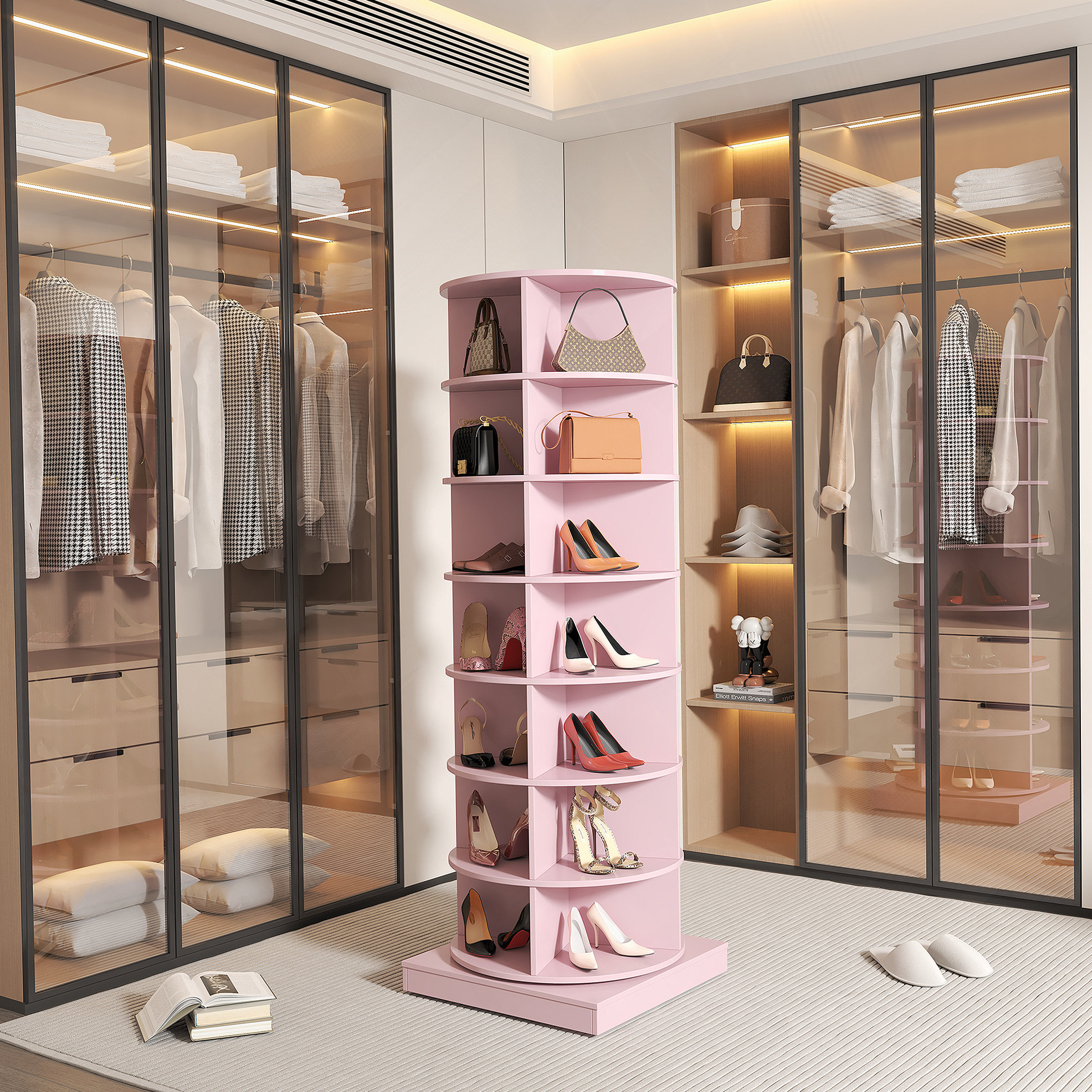 Ivy Bronx New 360 Pink Rotating Shoe Cabinet With 7 Layers Can ...