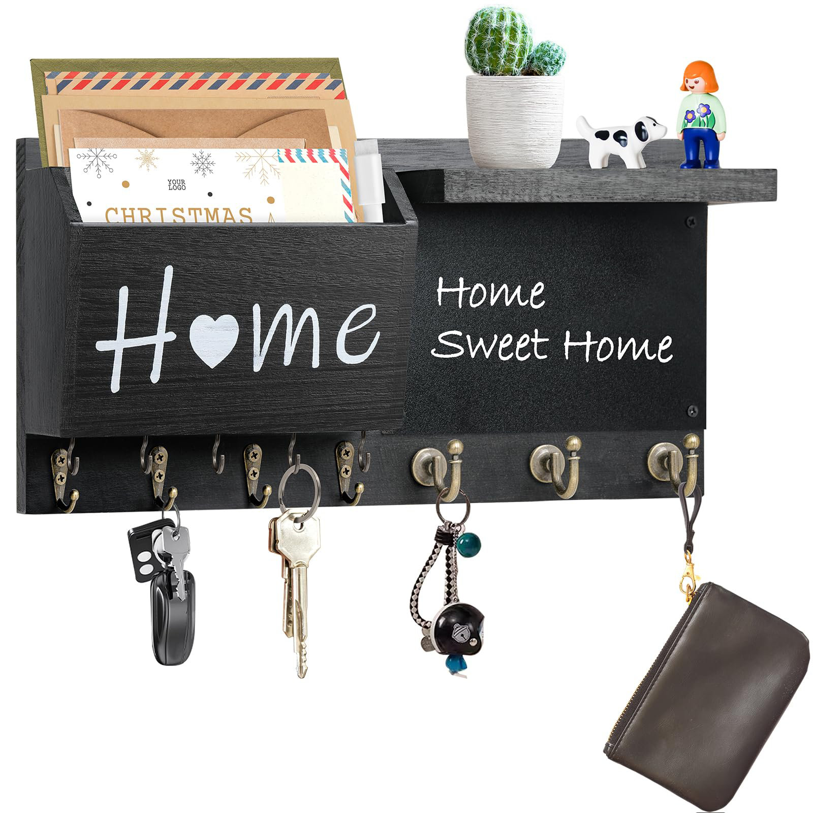 Gracie Oaks Keychain Wall Mounted Wooden Chalkboard Mail And Key ...
