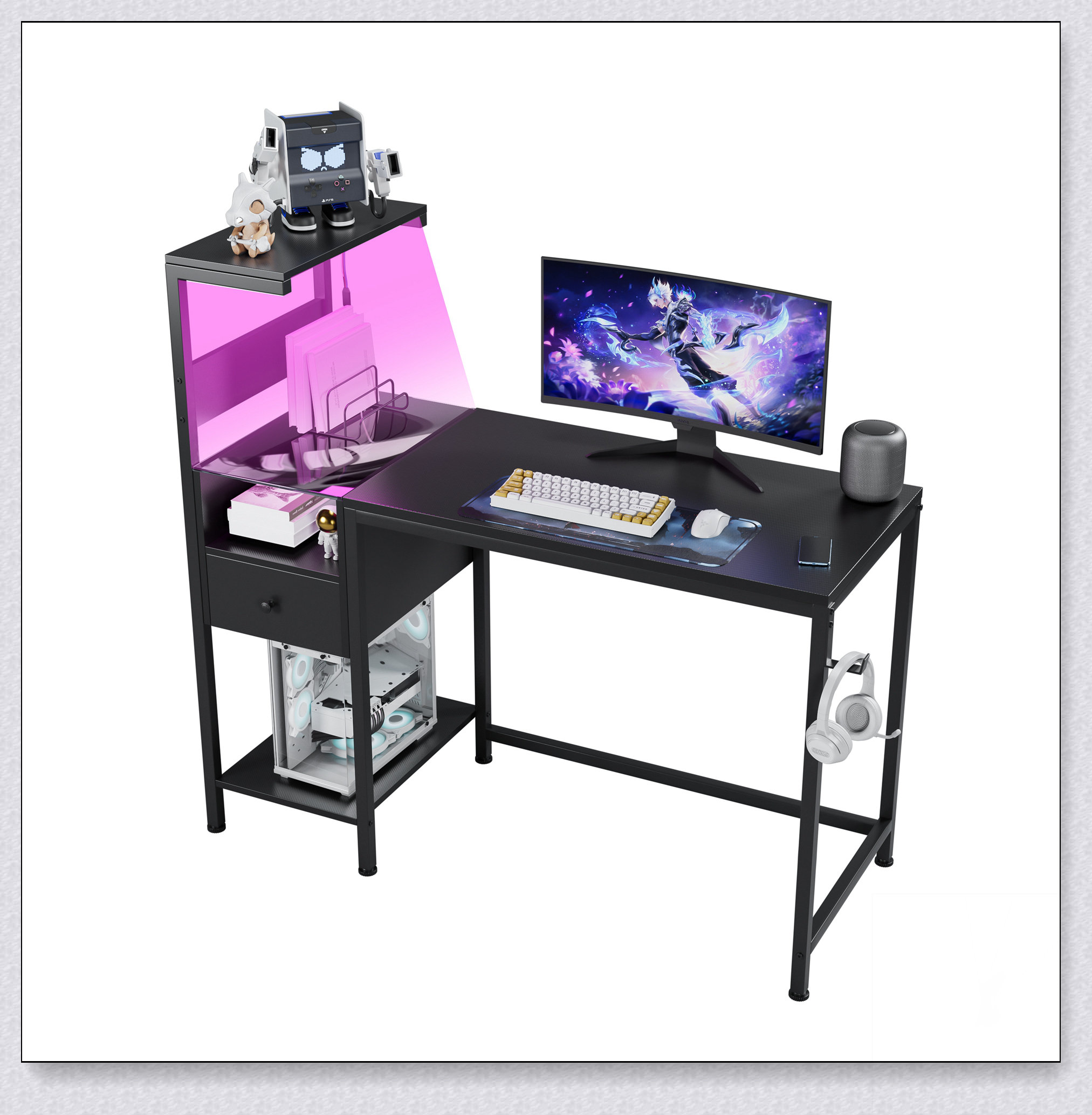 17 Stories Computer Desk with Power Outlet & Storage Shelves, Study ...