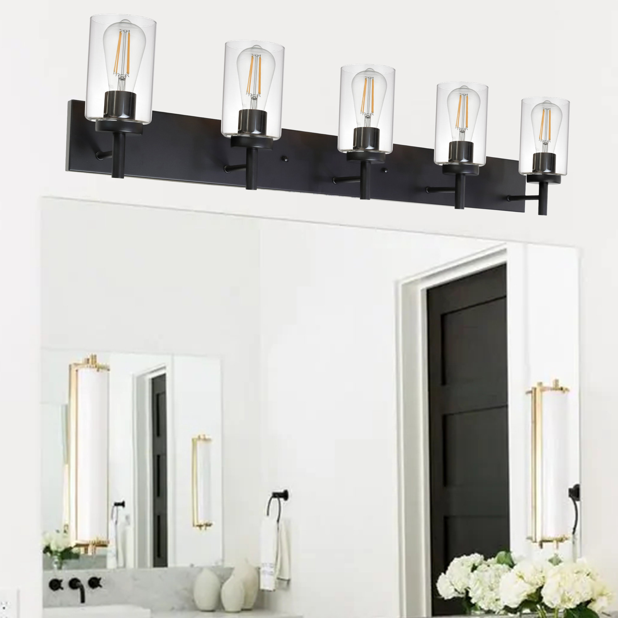 Ebern Designs Phanto 5 -Light Dimmable Black Vanity light & Reviews ...