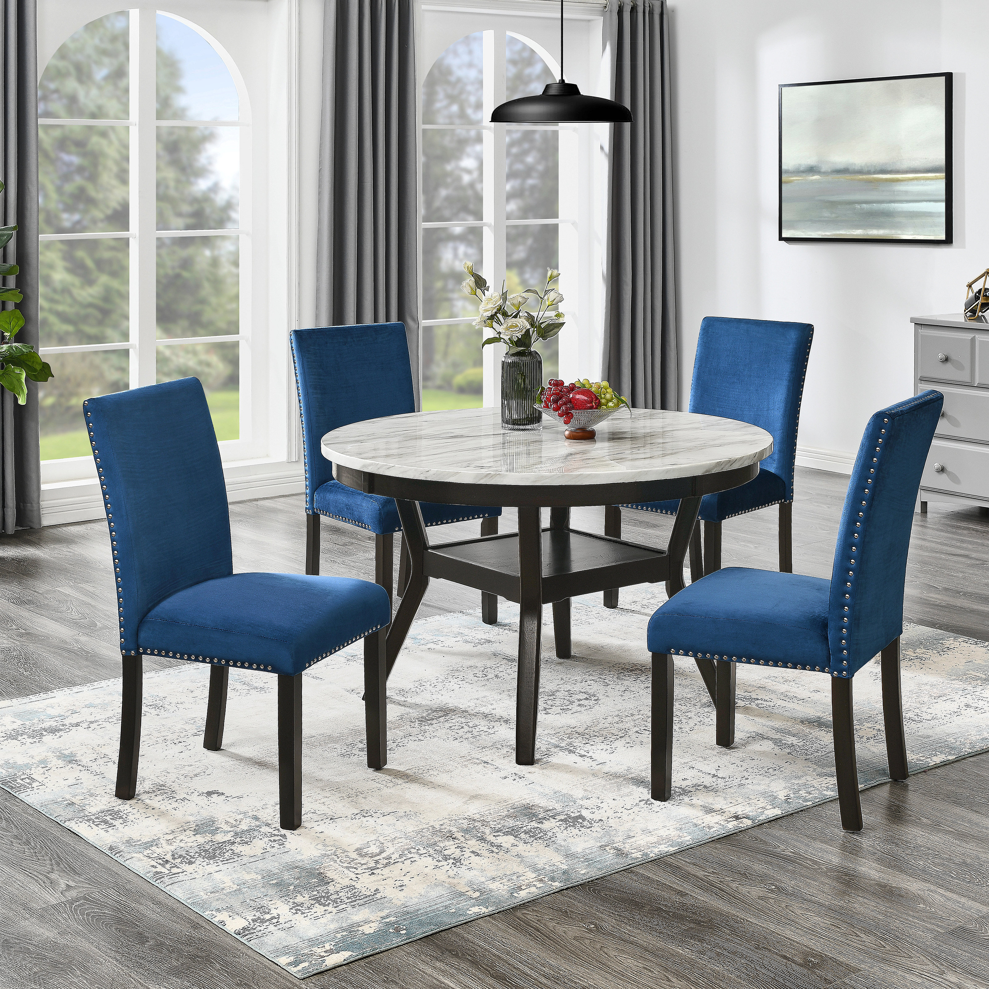 DAPPER DOODLES INC 5-Piece Mella Dining Set - Round Faux Marble Table ...