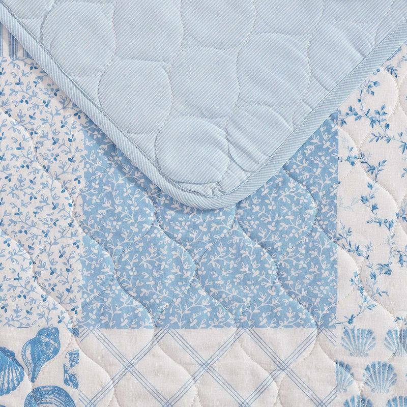 Laura Ashley Colleens Coastal Patchwork Cotton Blue Quilt Set & Reviews ...