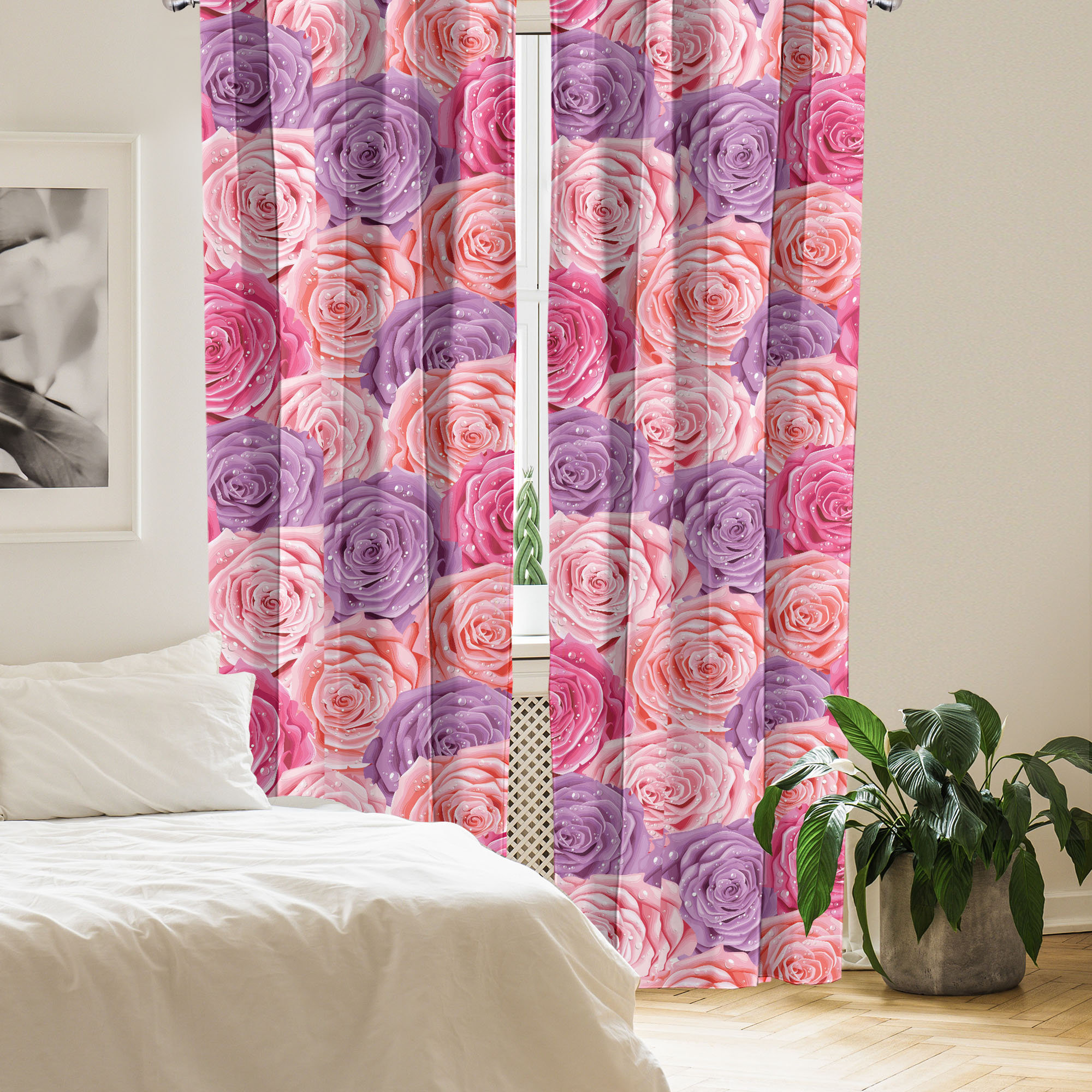 East Urban Home Floral Curtains Vintage Abstract Roses Art Pair of 28 ...
