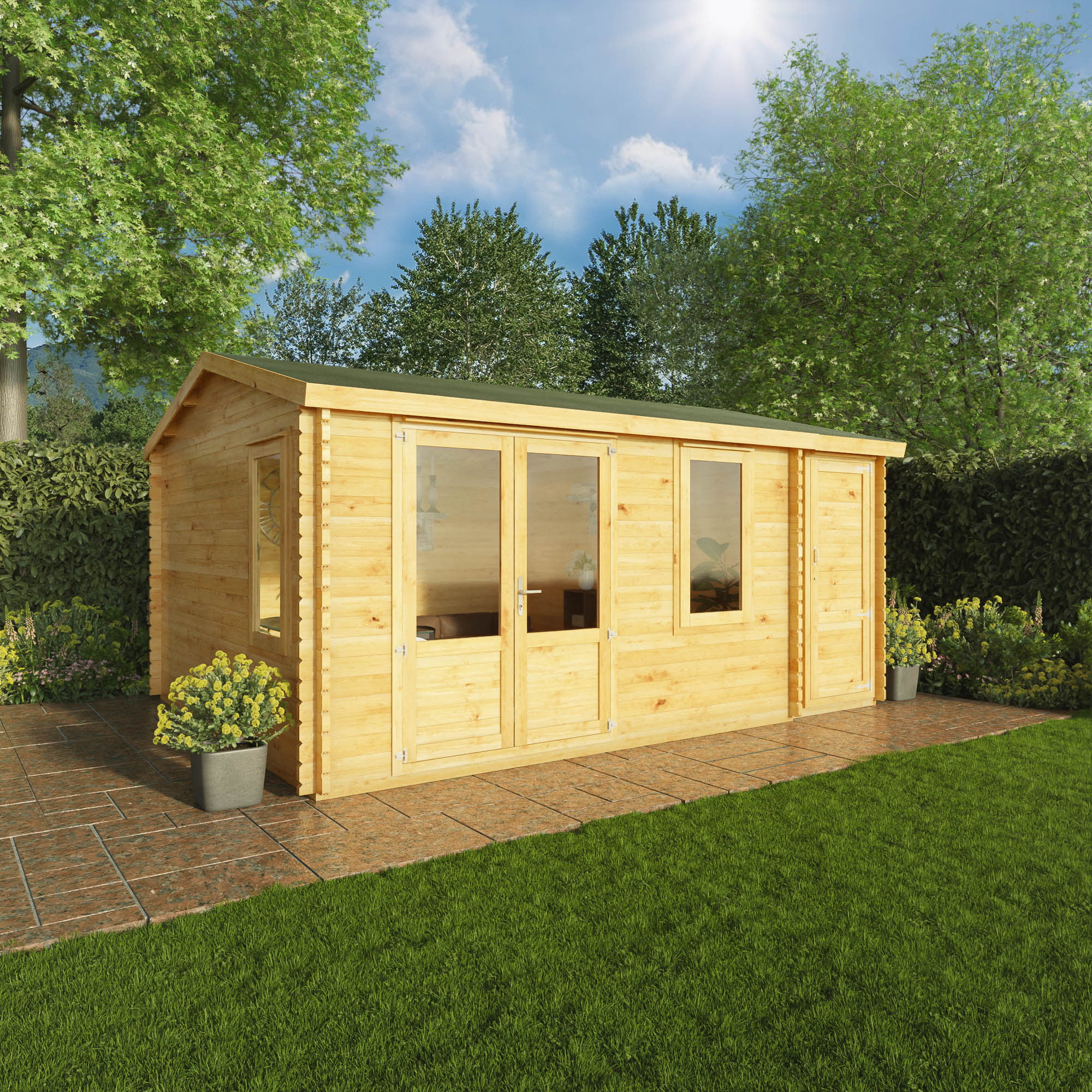 Mercia Garden Products Mercia 17ft x 13ft Home Office Elite Log Cabin ...